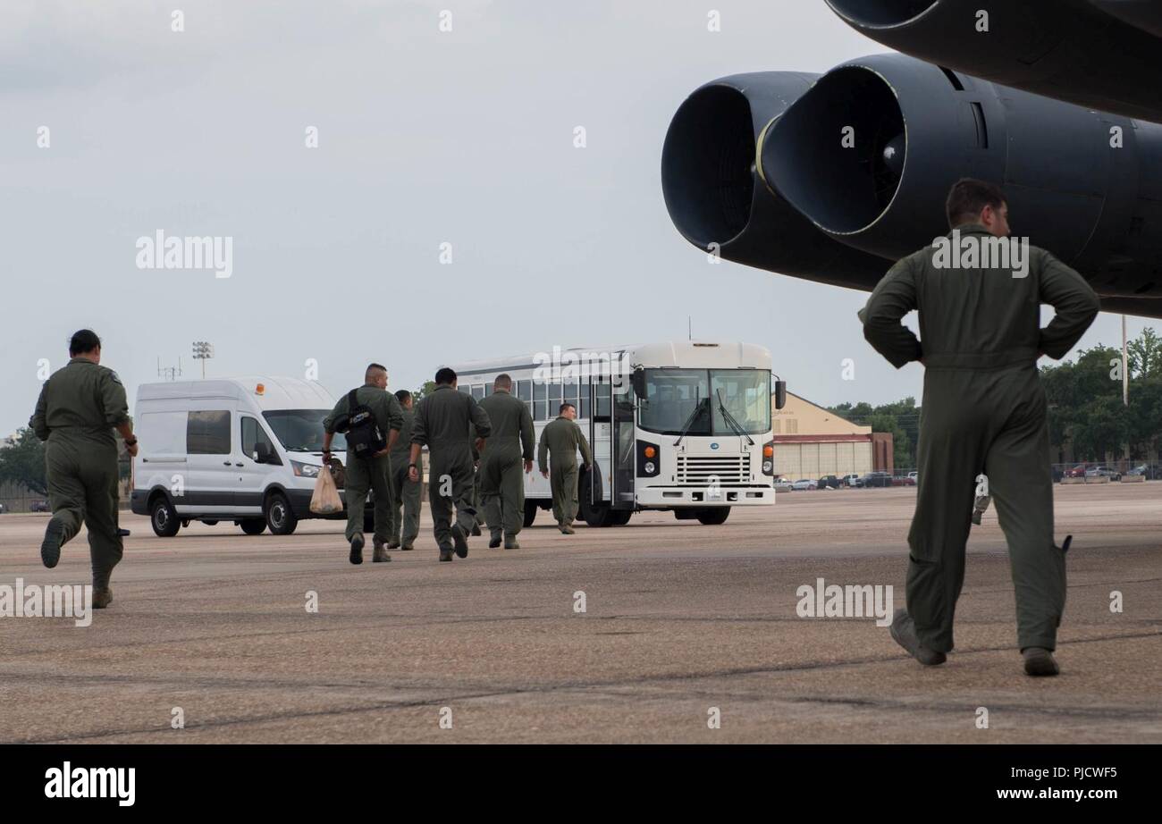 Airmen return to Barksdale Air Force Base, La., July 12, 2018 from a ...