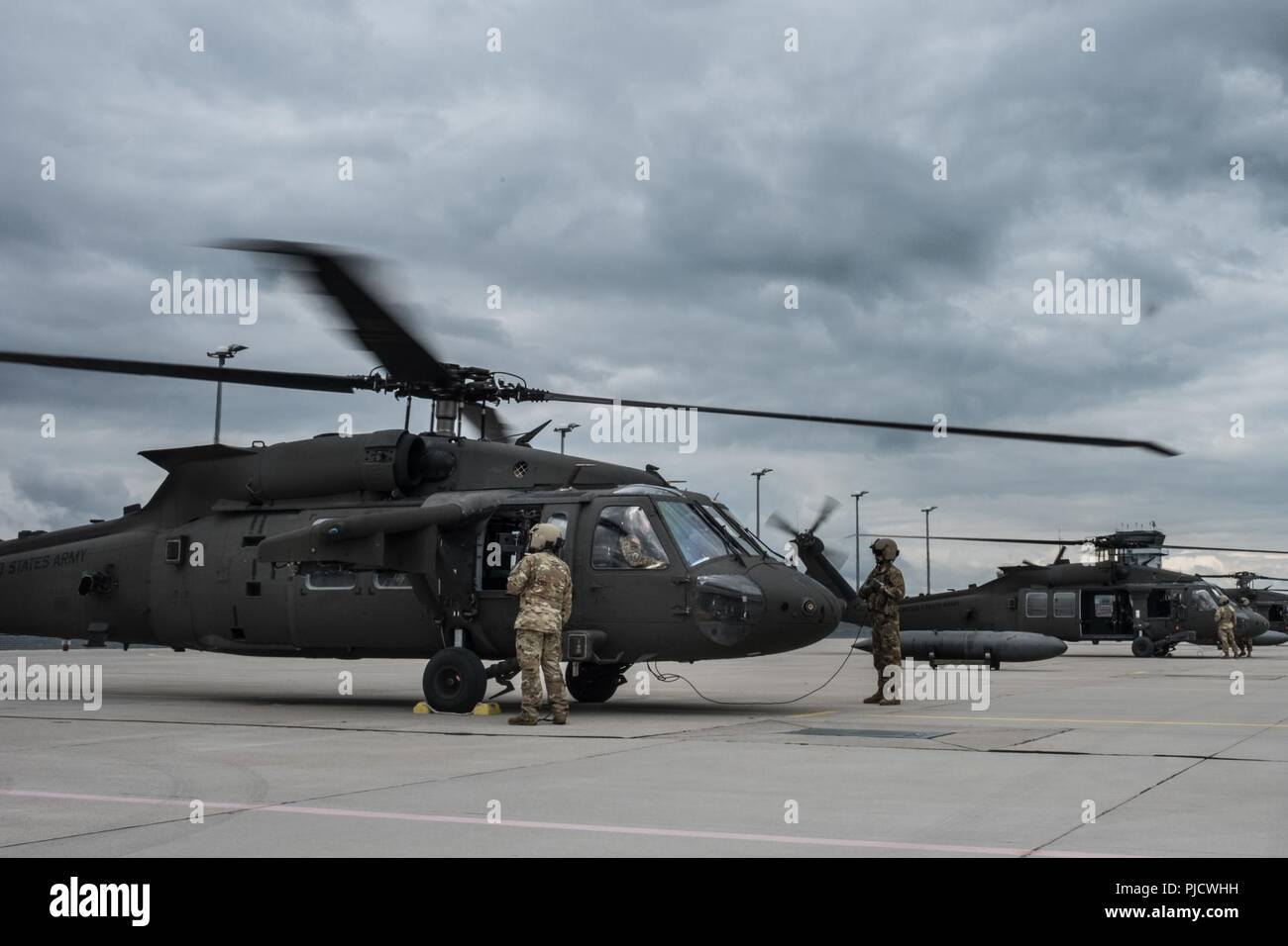 LIELVARDE AIR BASE, LATVIA (July 9, 2018) UH-60 Blackhawks with Task Force Comanche North ...