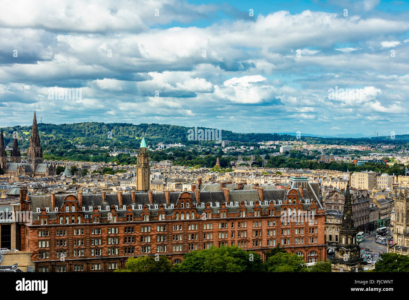 Edinburgh old city centre panoramic view of architecture from vantage ...