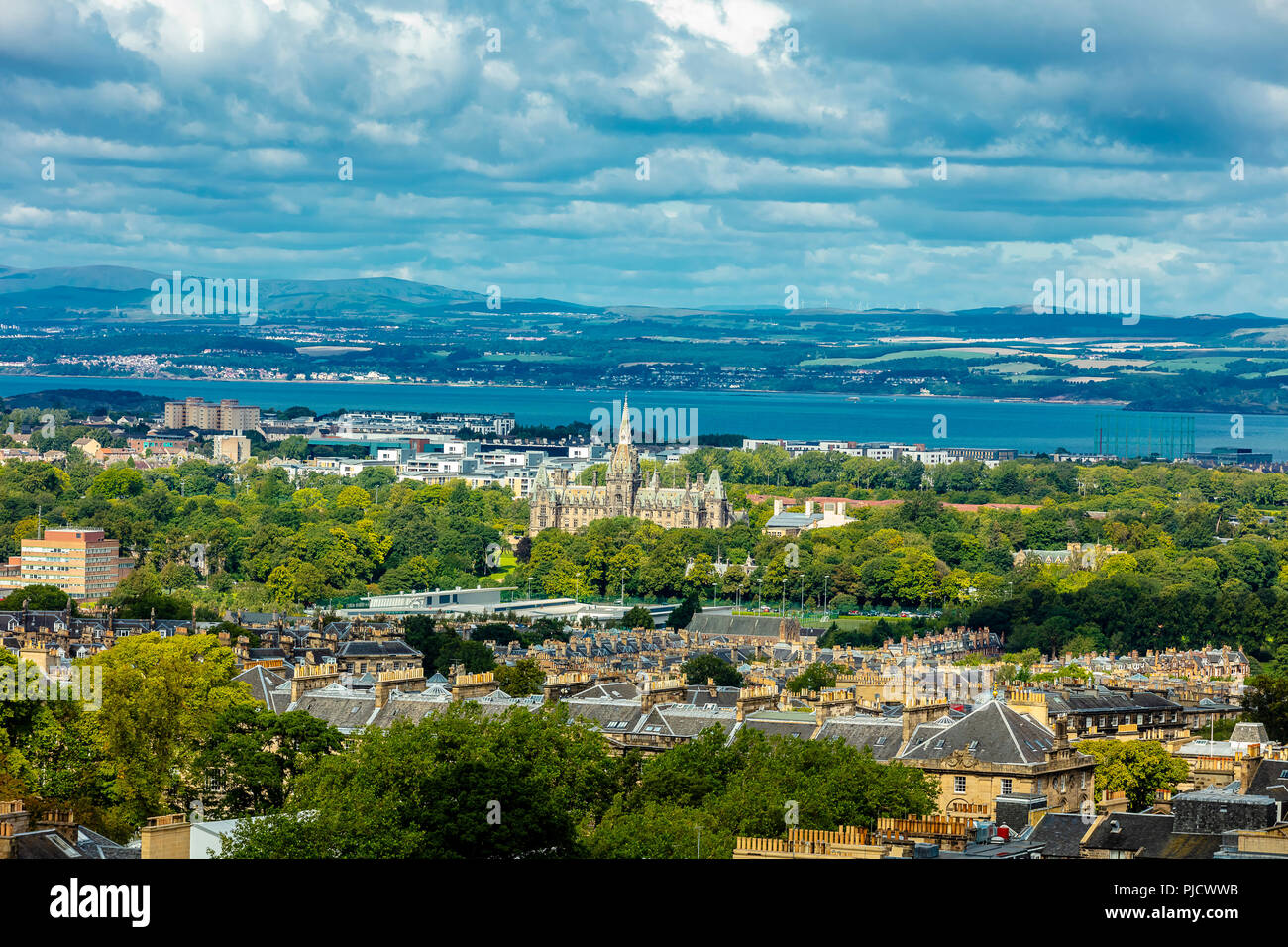 Edinburgh old city centre panoramic view of architecture from vantage ...