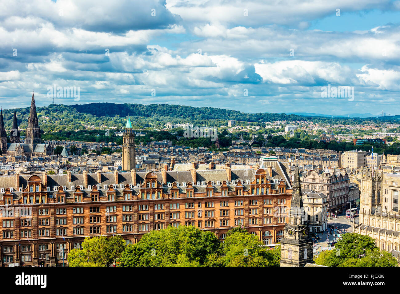Edinburgh old city centre panoramic view of architecture from vantage ...