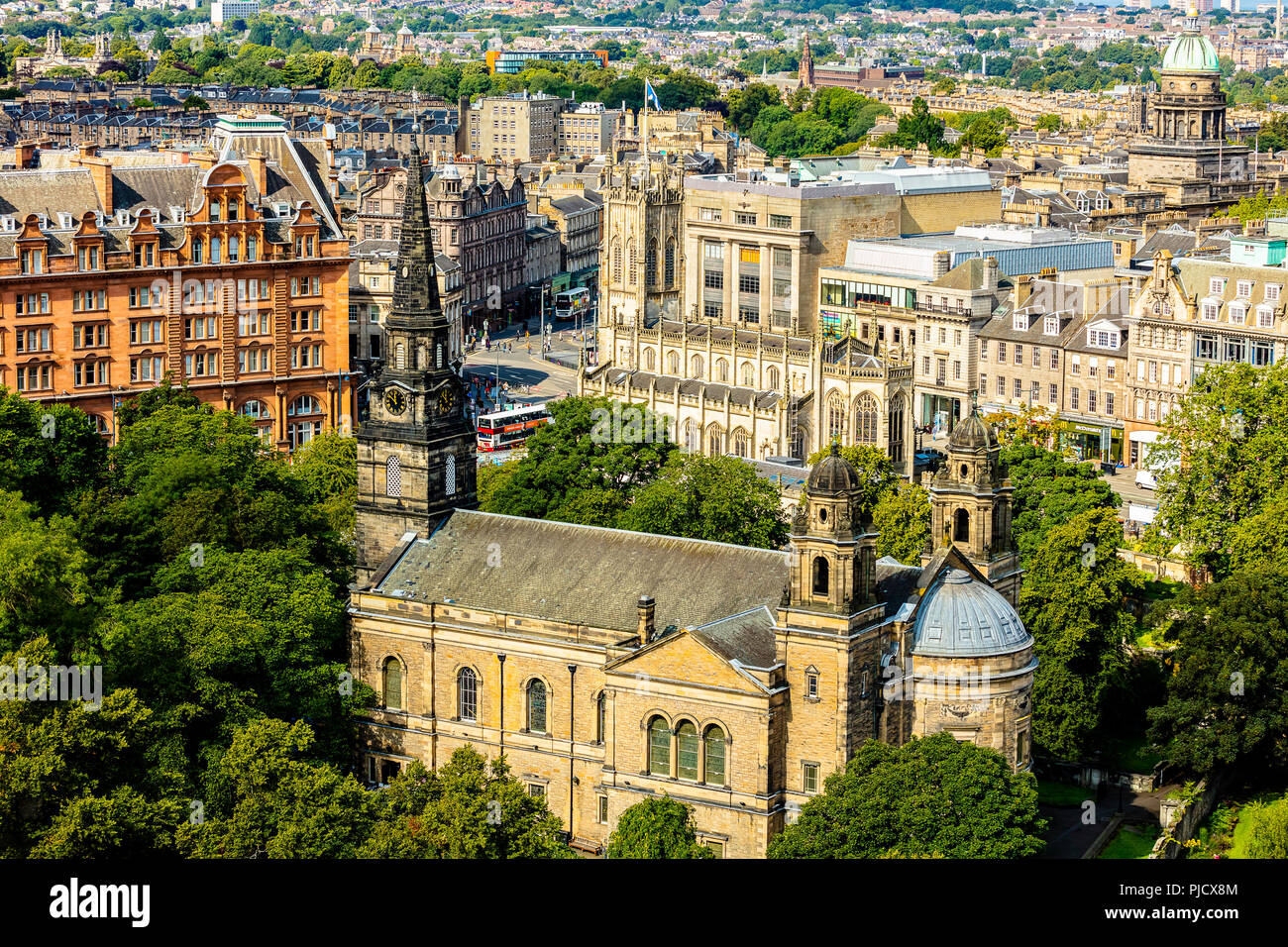 Edinburgh old city centre panoramic view of architecture from vantage ...