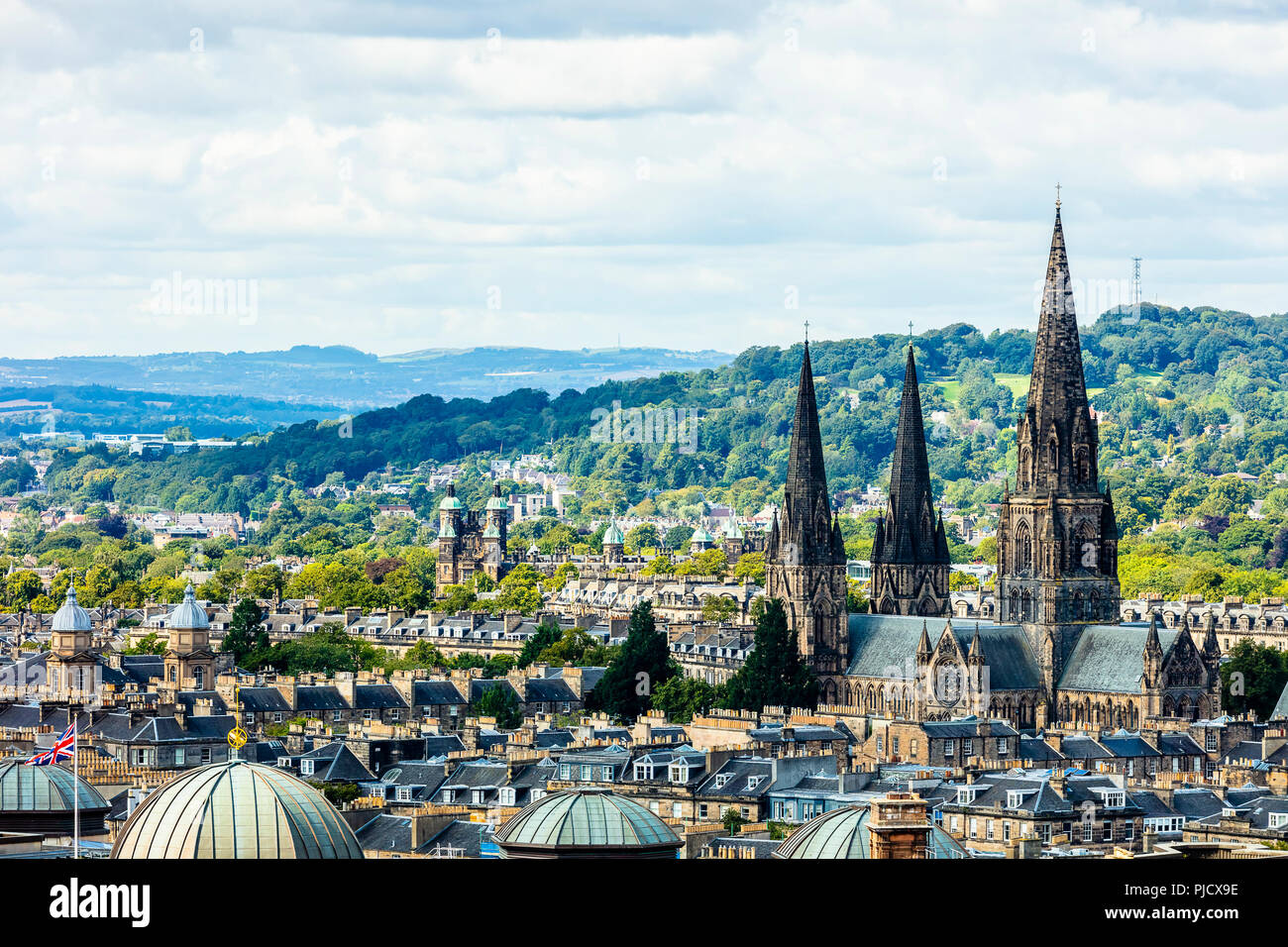 Edinburgh old city centre panoramic view of architecture from vantage ...