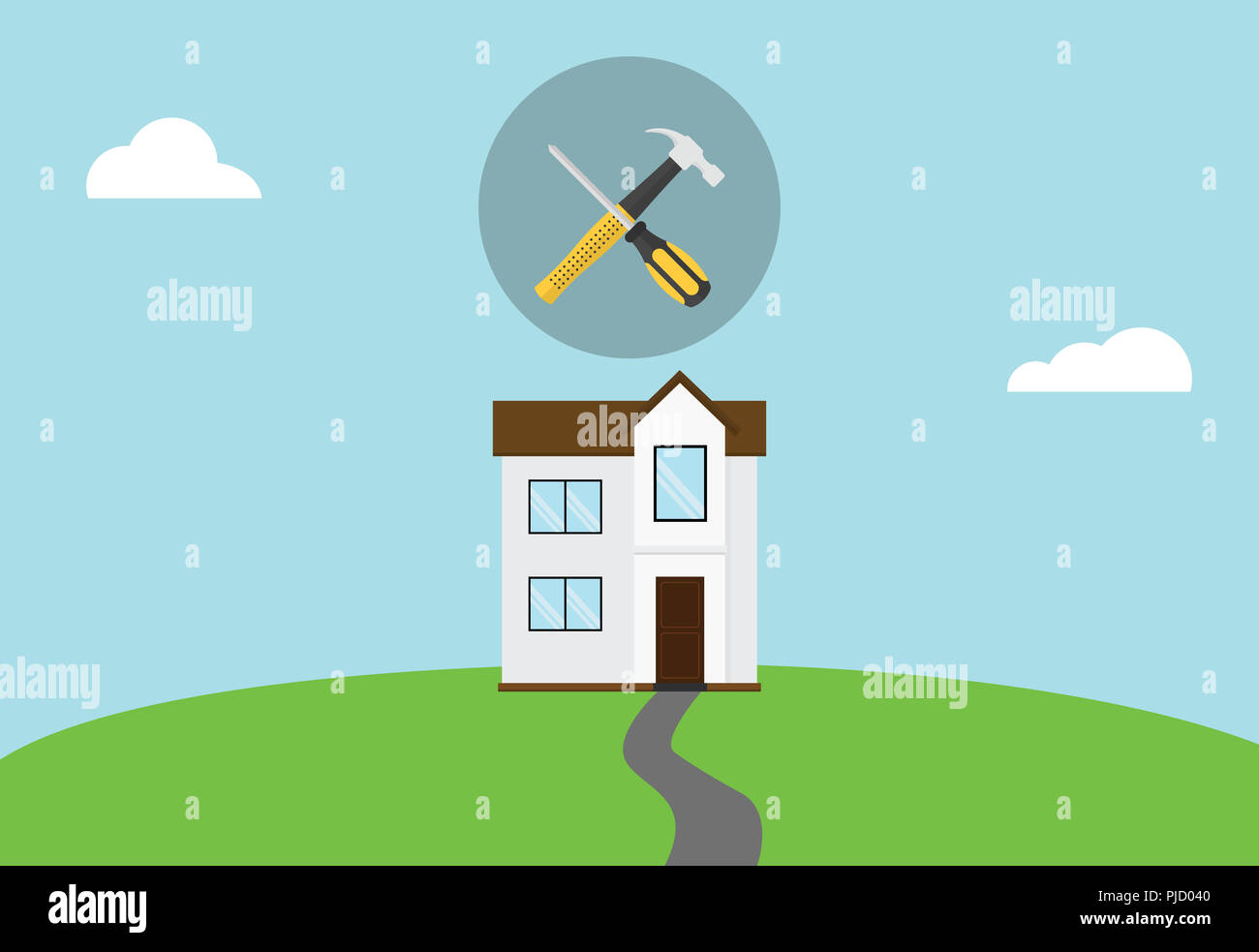 house repair maintenance symbol icon with hammer and screw driver on ...