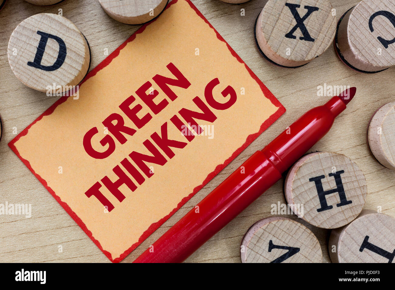 Text sign showing Green Thinking. Conceptual photo Taking ction to make ...