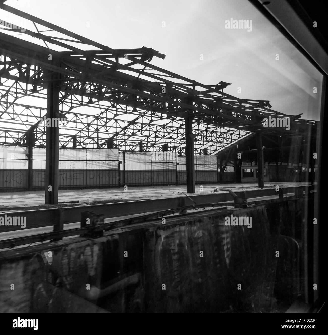 View through train window Black and White Stock Photos & Images - Alamy