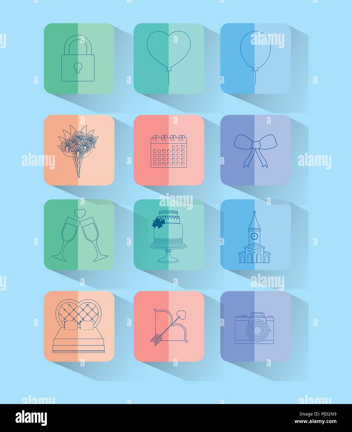 wedding celebration card with set icons vector illustration design ...