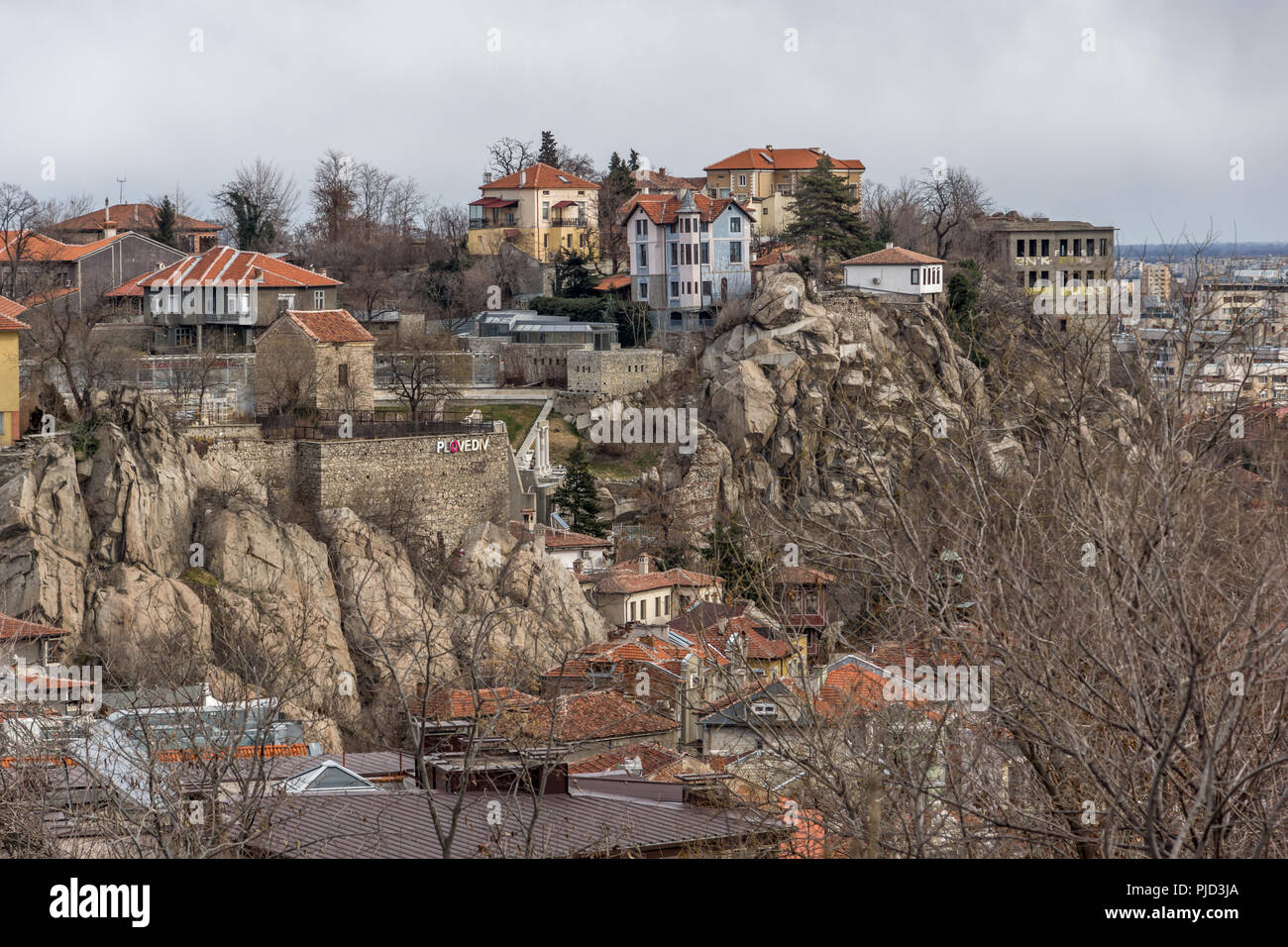 PLOVDIV, BULGARIA - DECEMBER 30, 2016: Panoramic view of city of ...