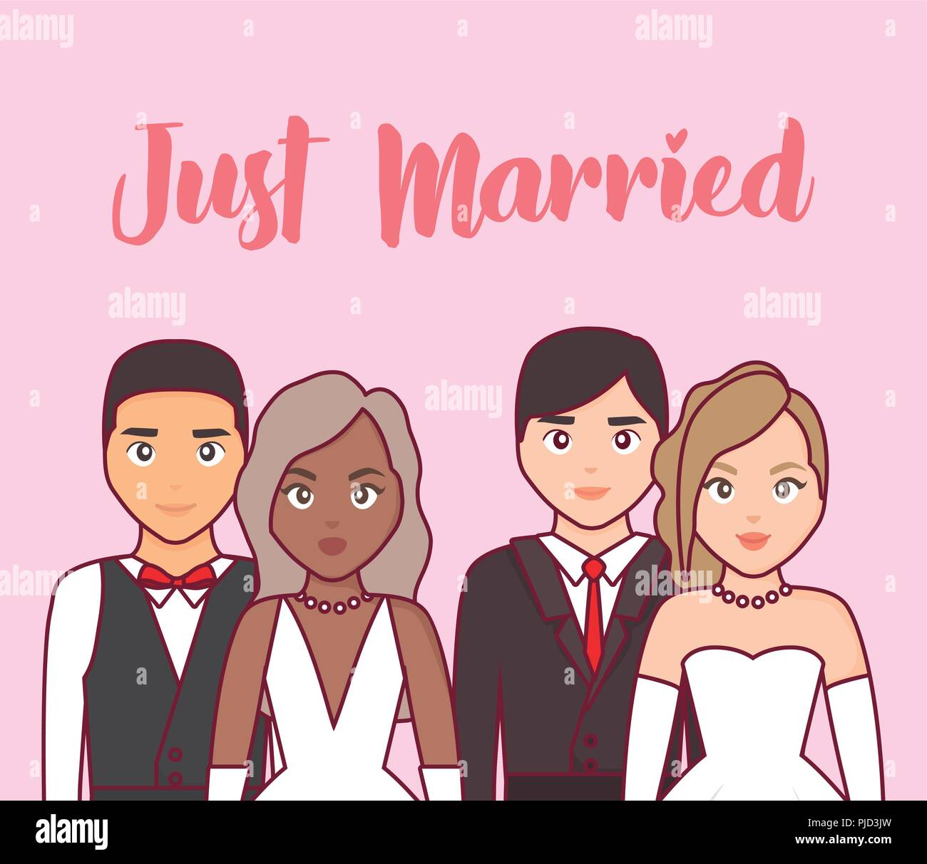 wedding card with group of couples vector illustration design Stock ...