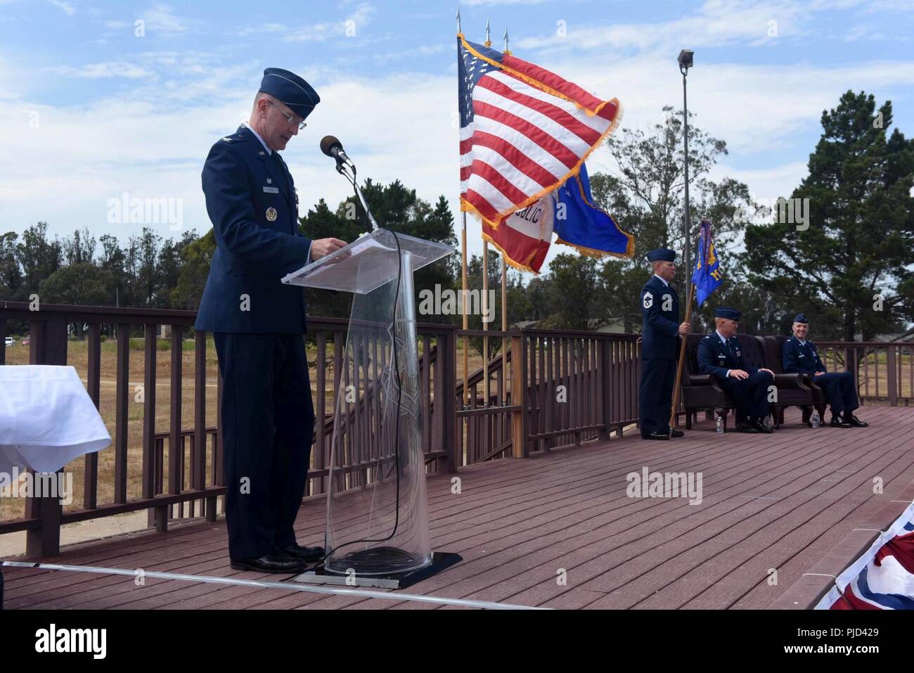 Col. Paul Nosek, 30th Mission Support Group outgoing commander, gives a ...