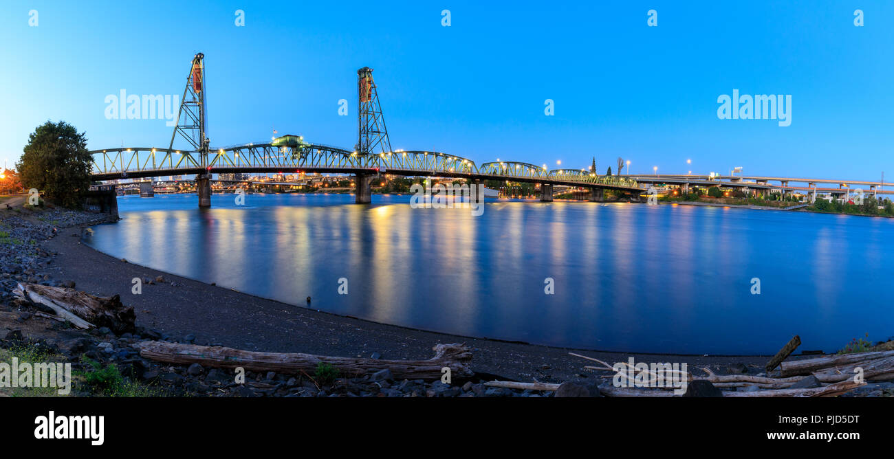 Sunset Over Portland Oregon City Skyline Along Willamette River ...