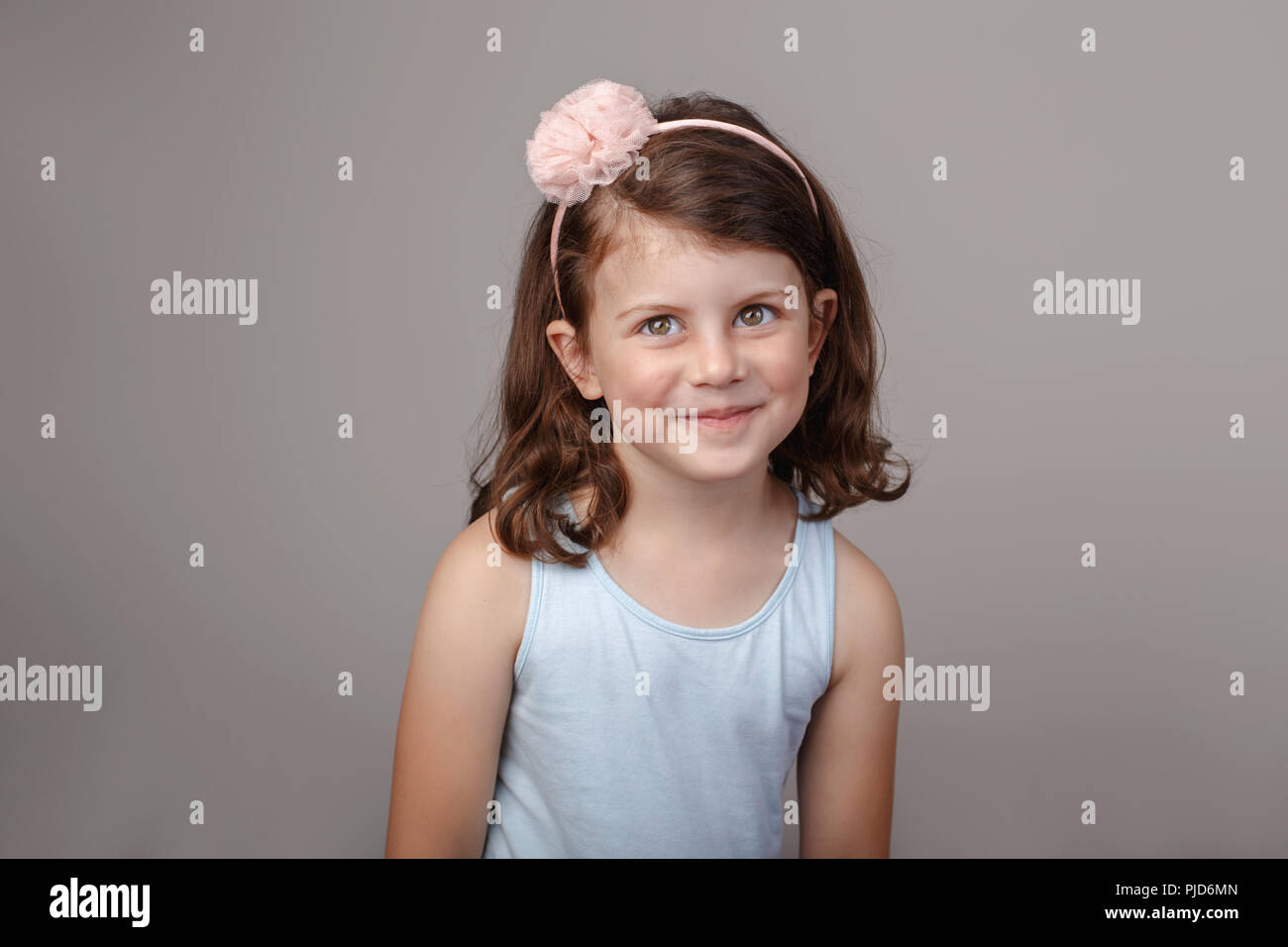 Closeup portrait of cute adorable white brunette Caucasian preschool ...