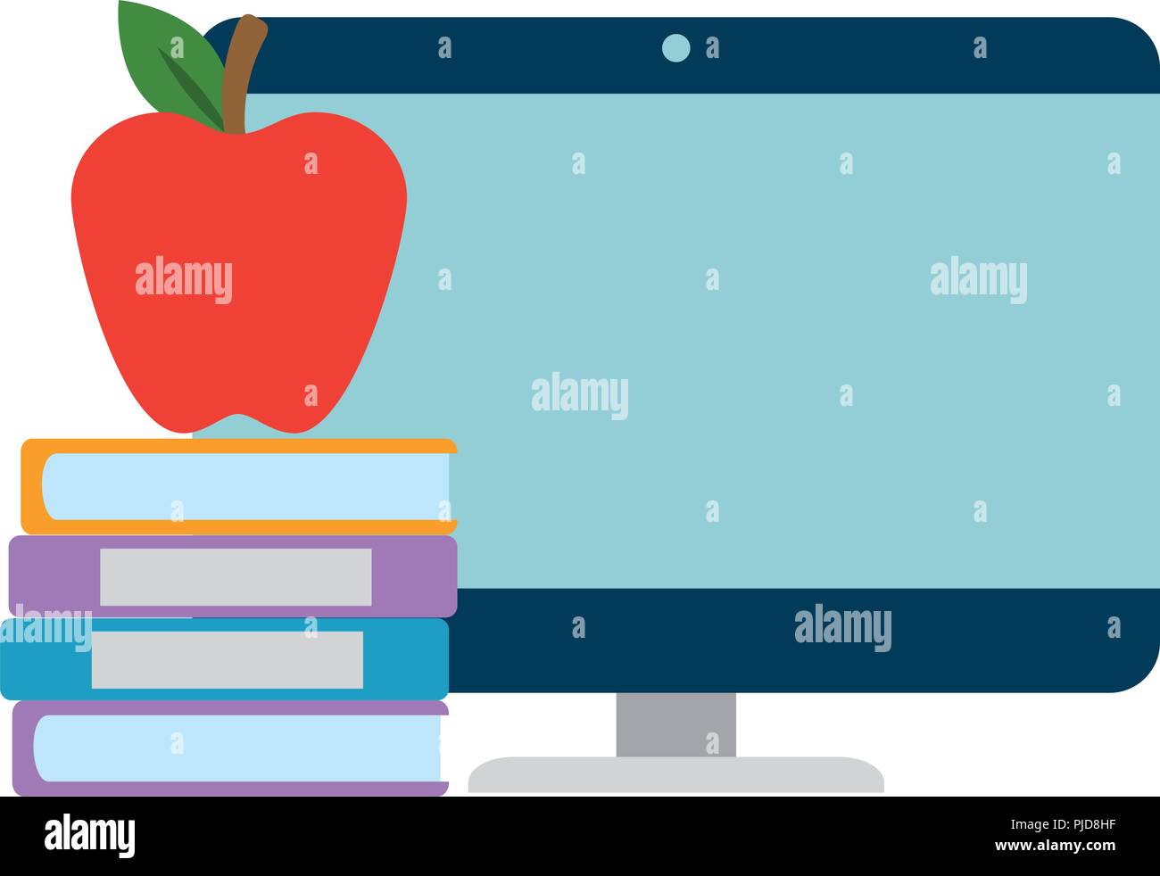 pile text books with apple and computer Stock Vector Image & Art - Alamy