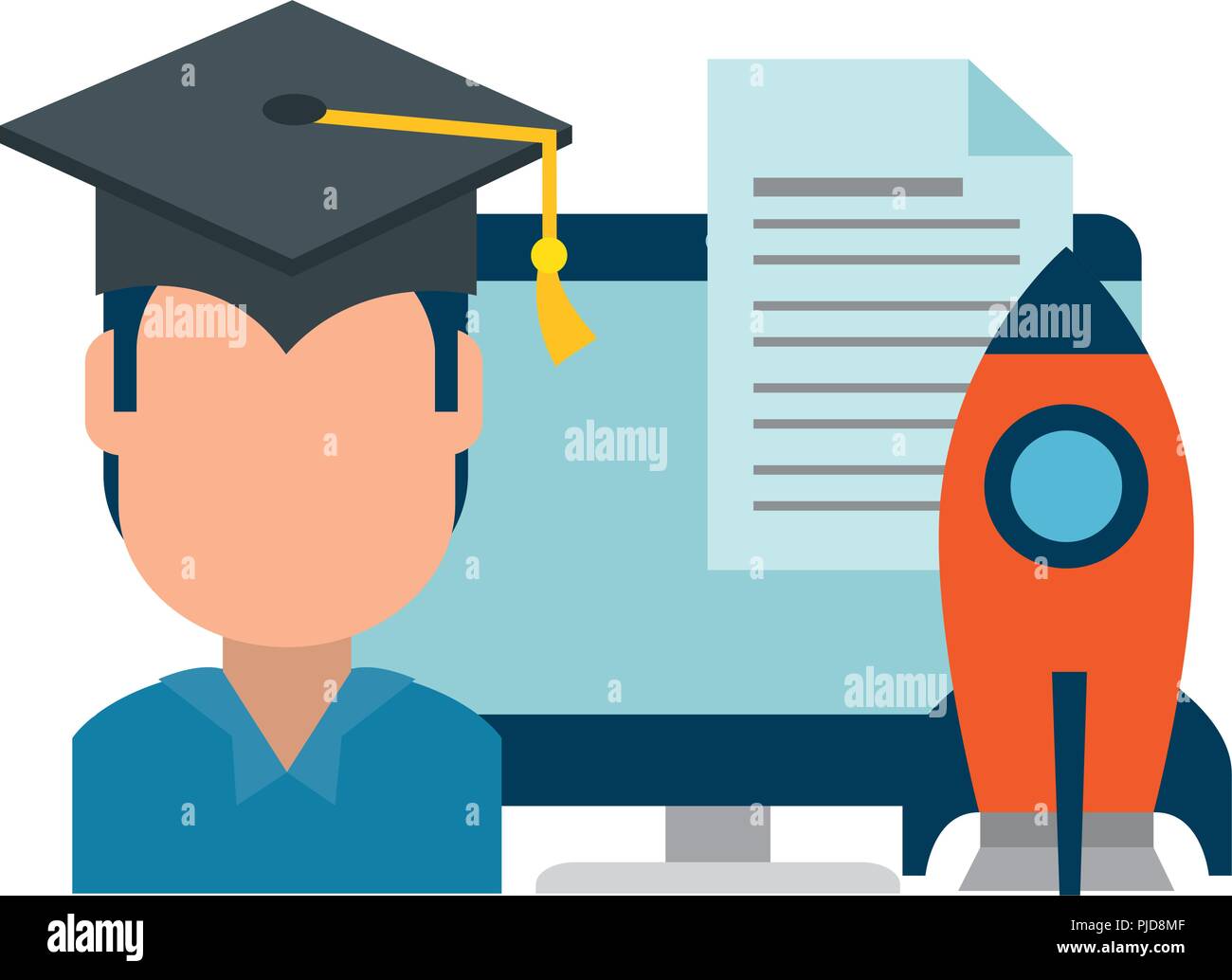 student graduated with computer and rocket Stock Vector Image & Art - Alamy