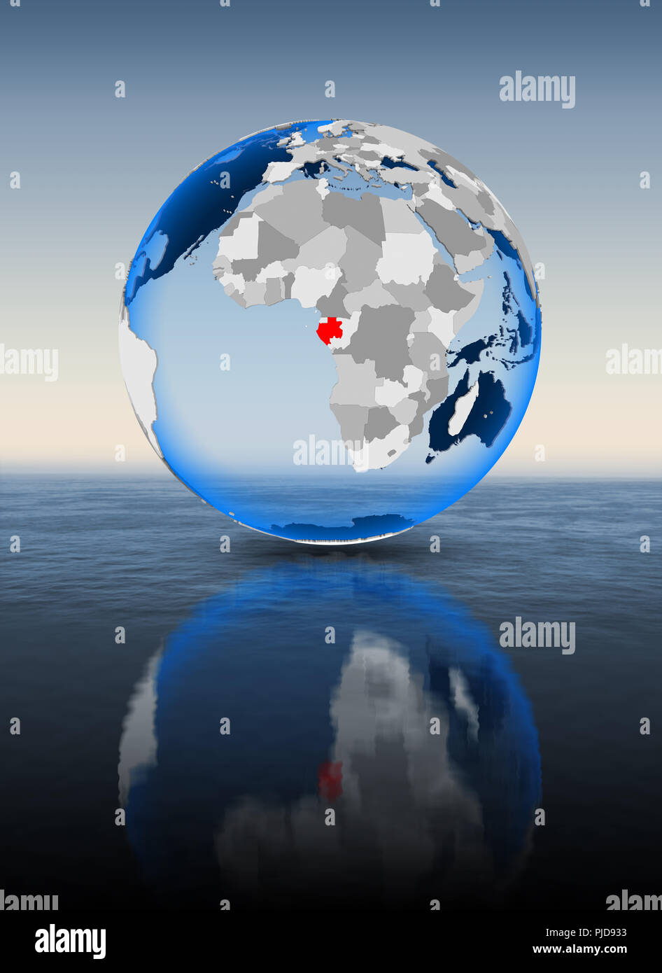 Gabon In red on globe floating in water. 3D illustration Stock Photo ...