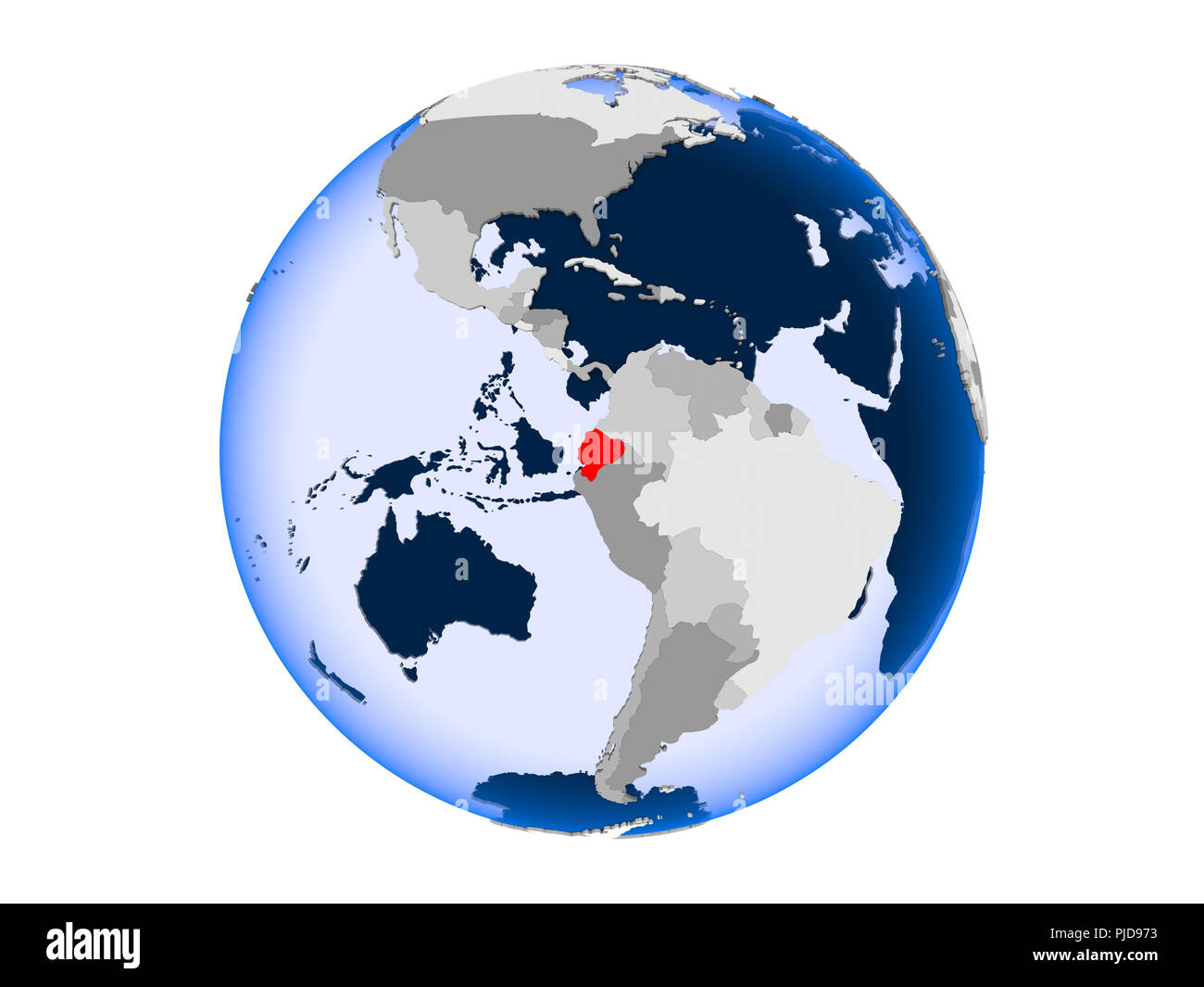 Ecuador highlighted in red on political globe with transparent oceans ...