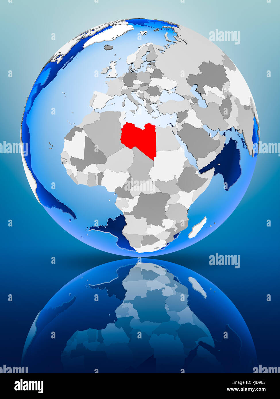 Libya on political globe standing on reflective surface. 3D ...