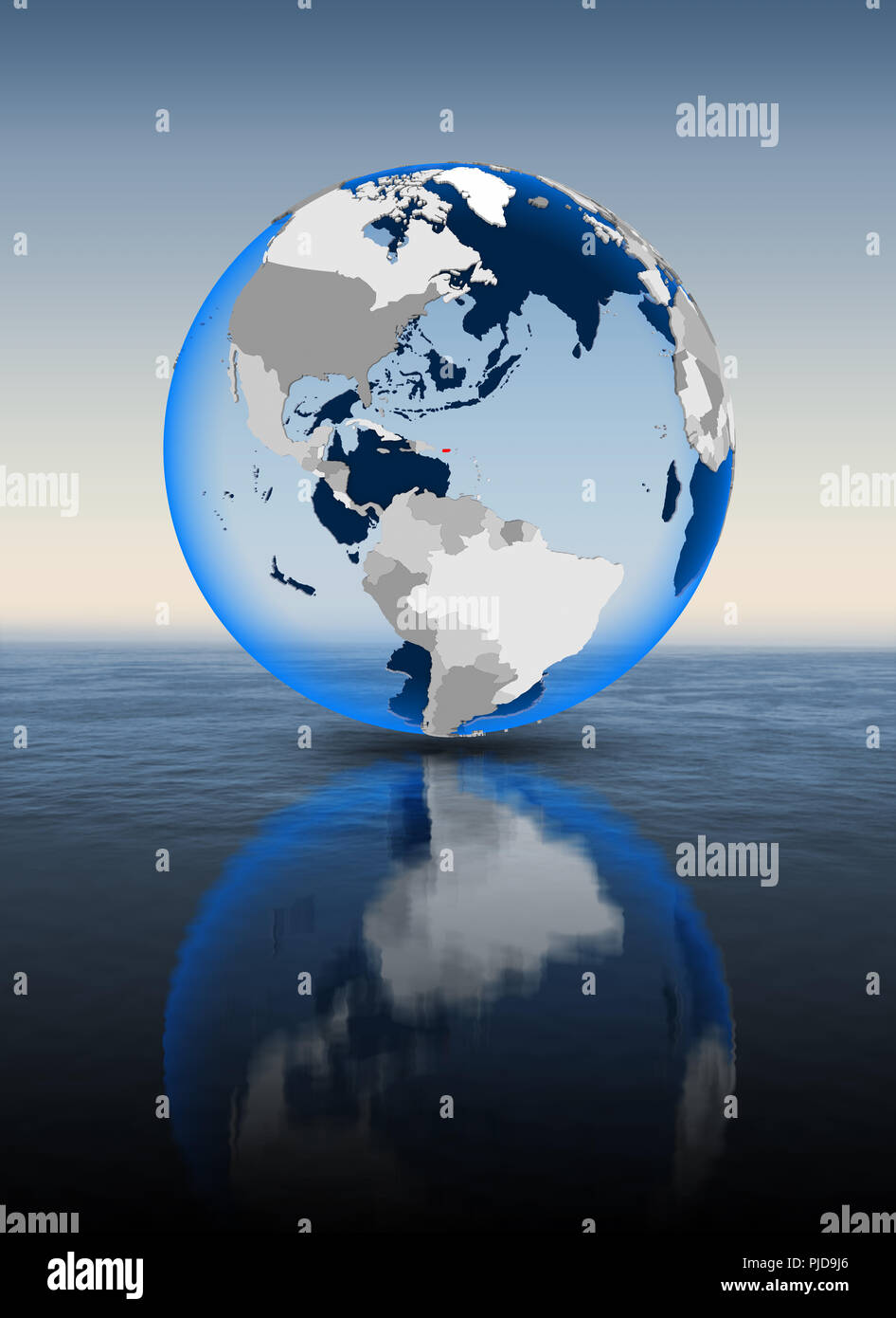 Puerto Rico In red on globe floating in water. 3D illustration Stock ...