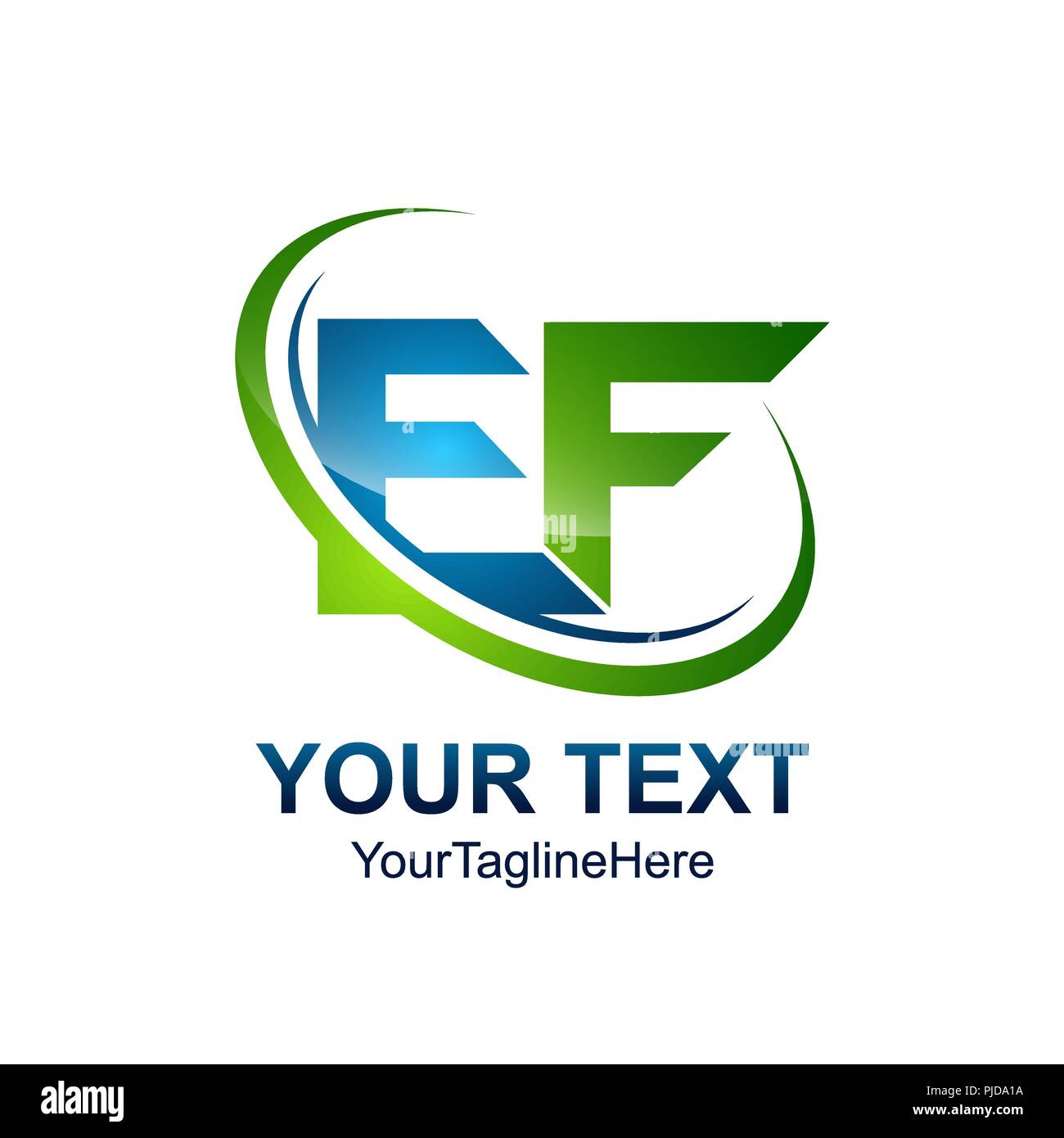 Initial letter EF logo template colored green blue swoosh design for ...