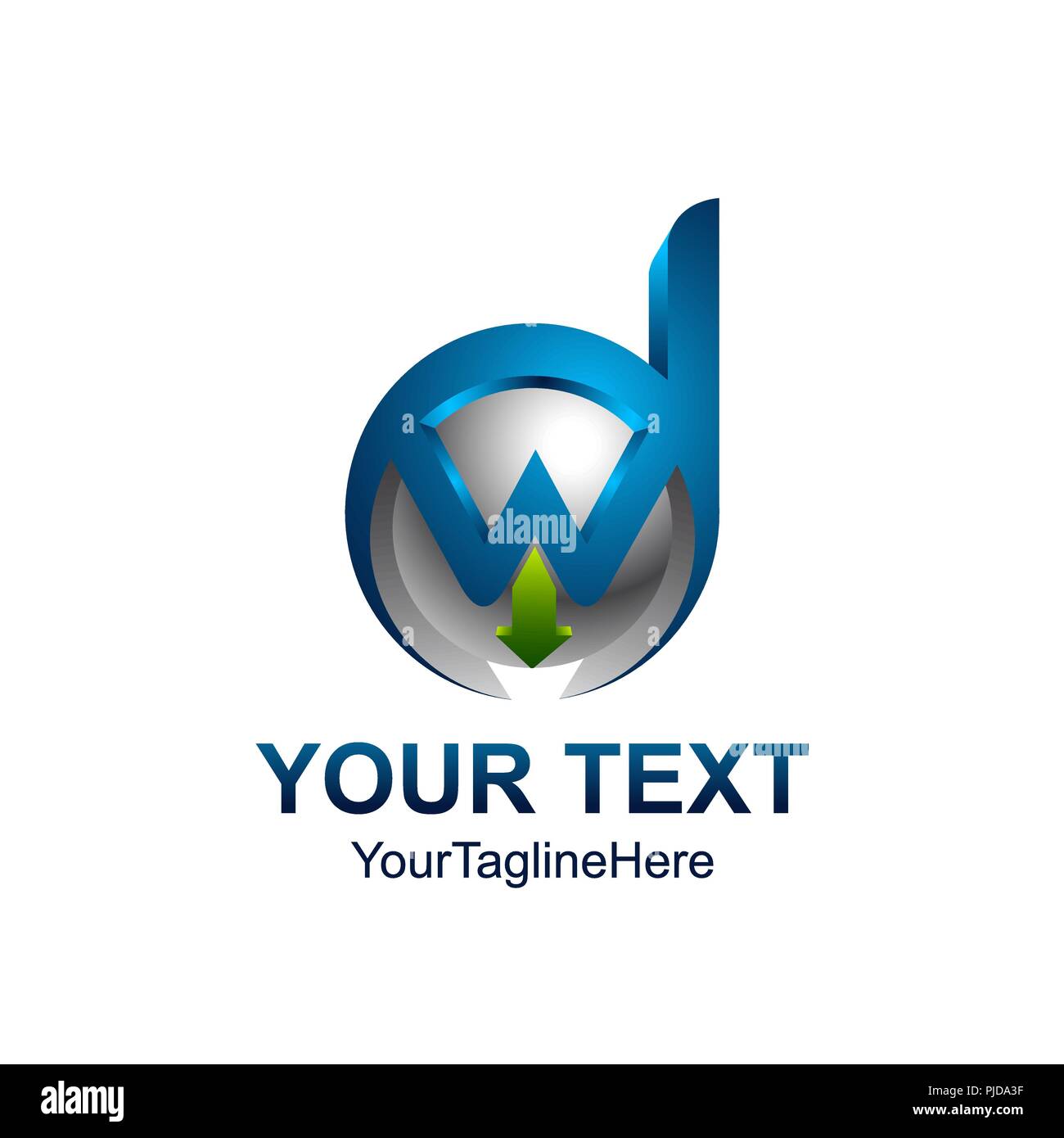 Initial letter DW or WD logo template colored blue silver design for ...