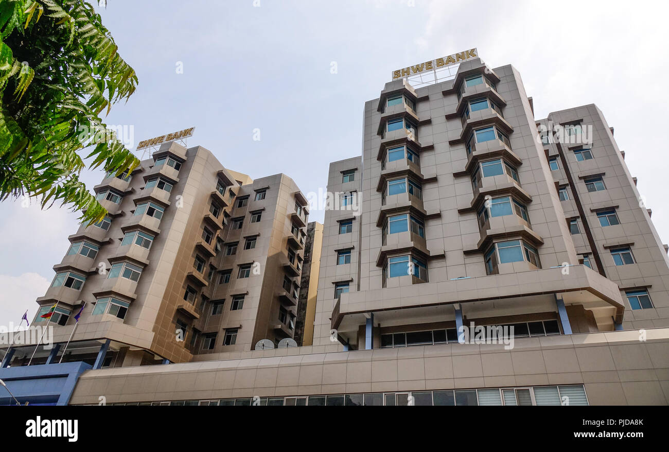Yangon, Myanmar - Feb 26, 2016. Modern buildings in Yangon, Myanmar ...