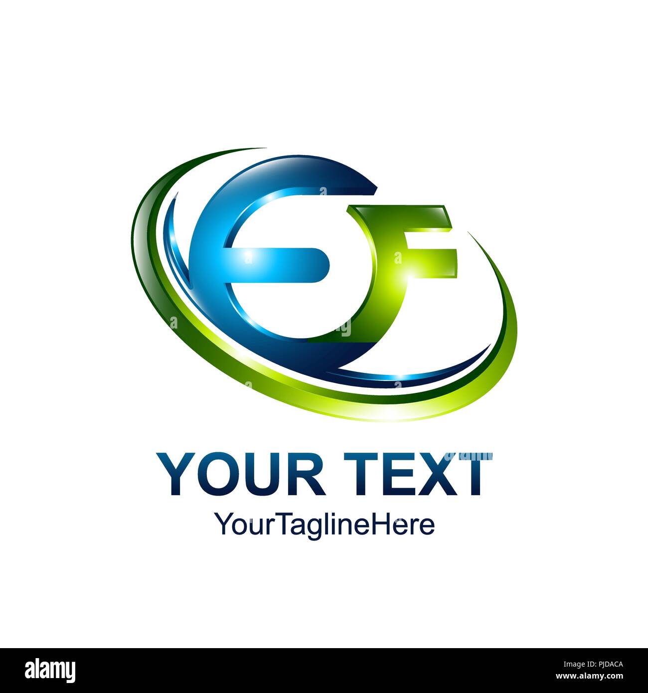 Initial letter EF logo template colored green blue swoosh design for ...