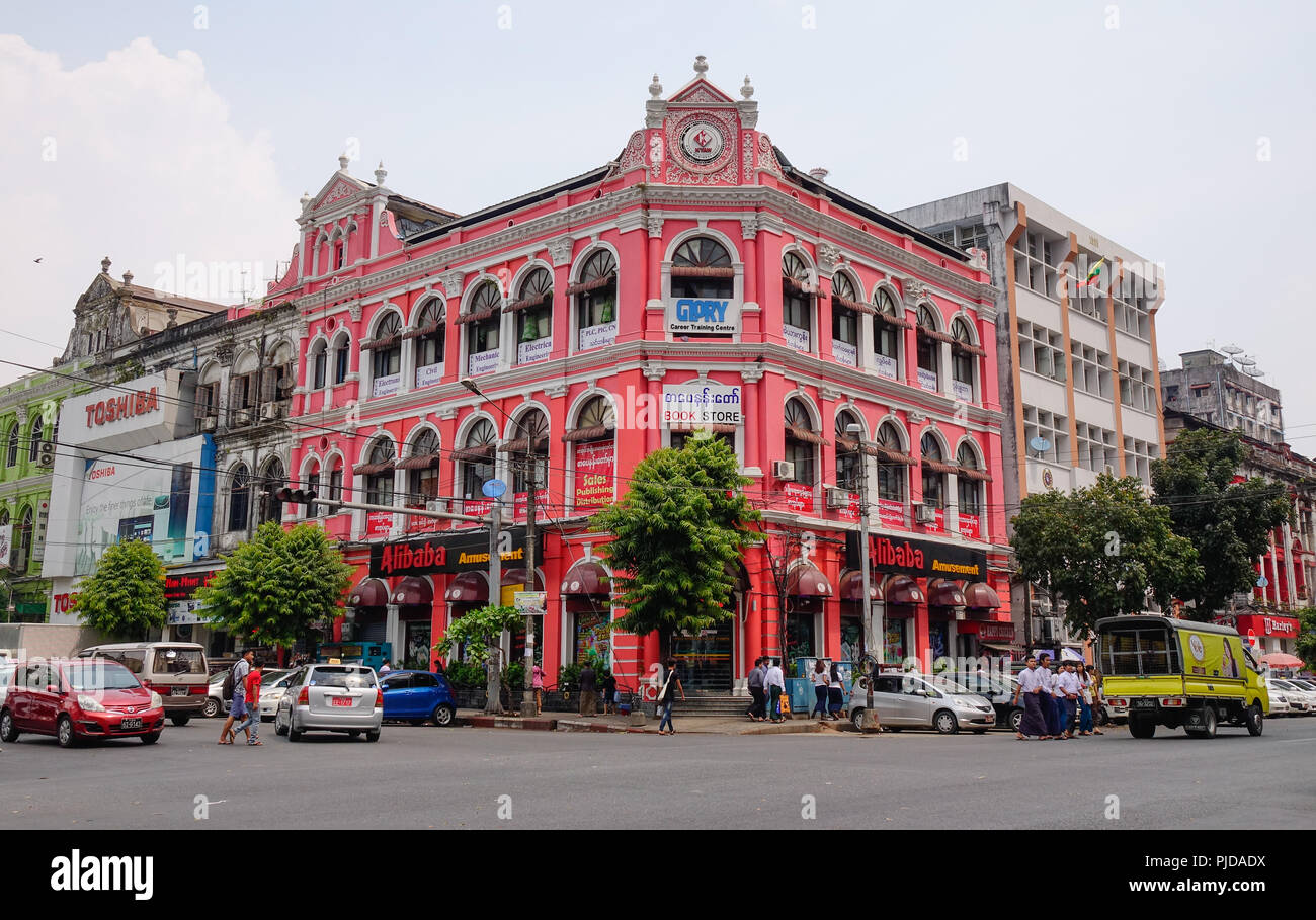Yangon, Myanmar - Feb 26, 2016. Old buildings in Yangon, Myanmar ...