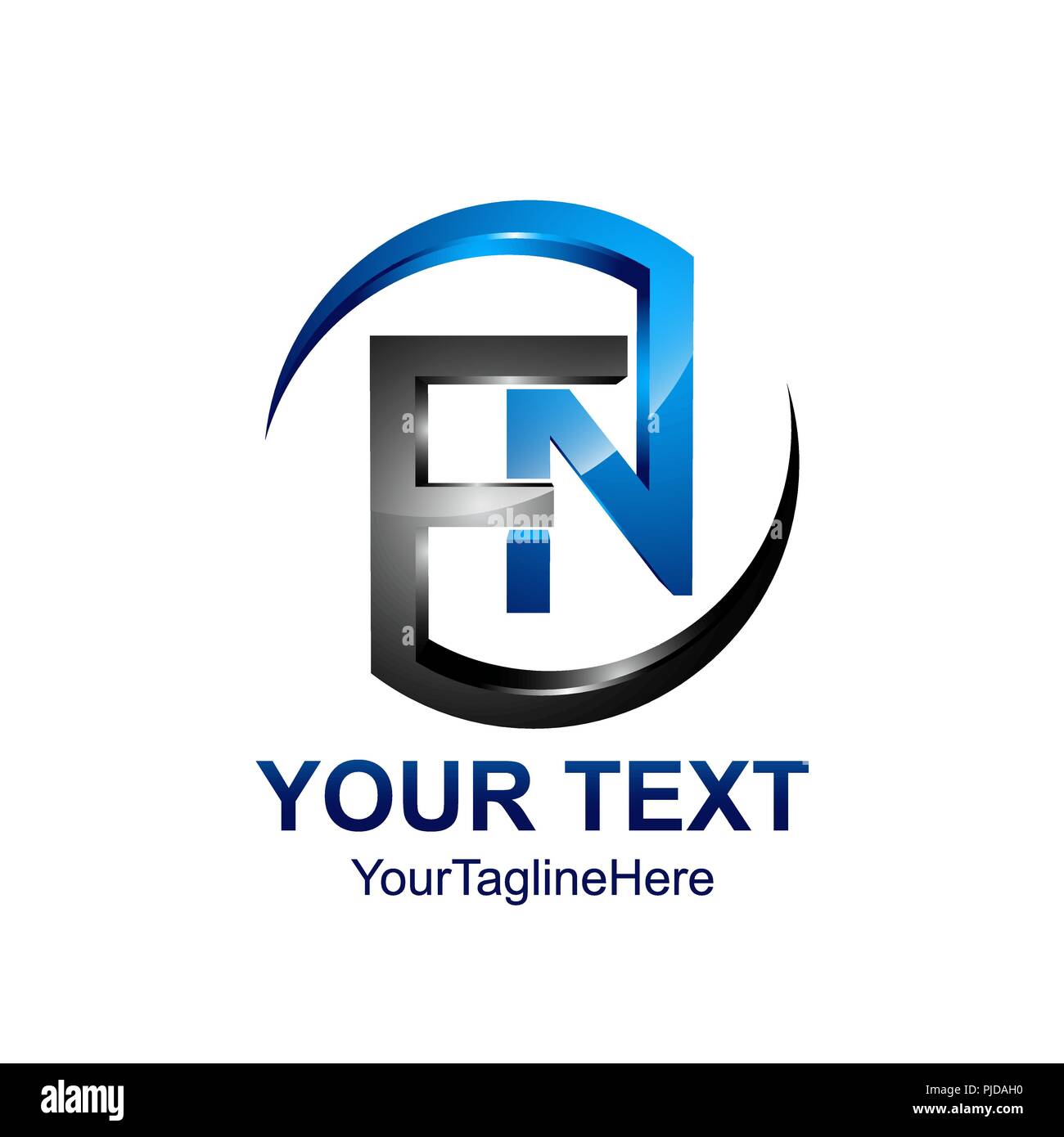 Initial letter FN logo template colored blue circle swoosh design for ...