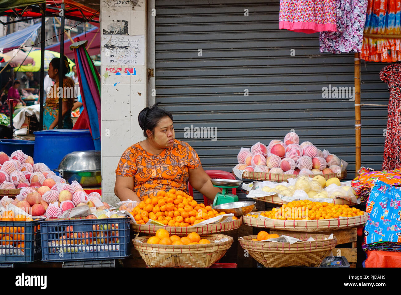Yangon, Myanmar - Feb 1, 2017. Street market in Yangon, Myanmar. Yangon ...