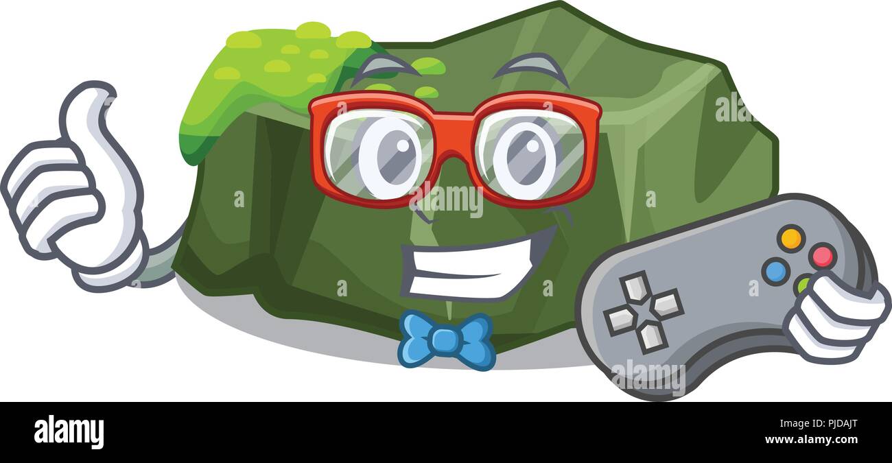 Gamer cartoon large stone covered with green moss Stock Vector Image ...