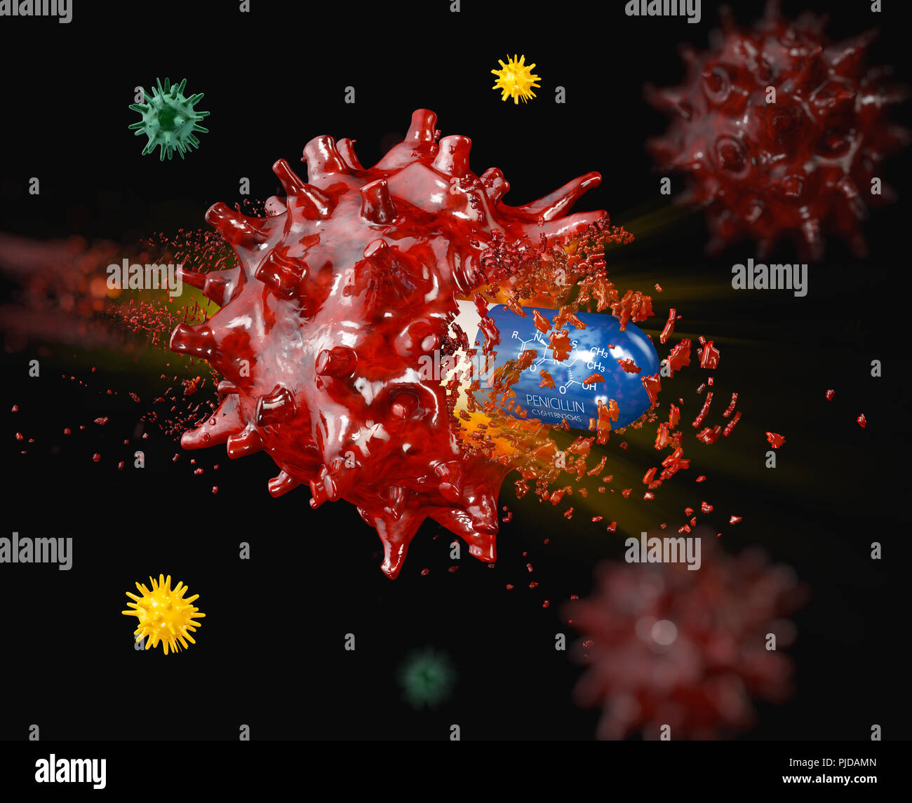 Strong pill is against bacteria, 3d Illustration Stock Photo - Alamy