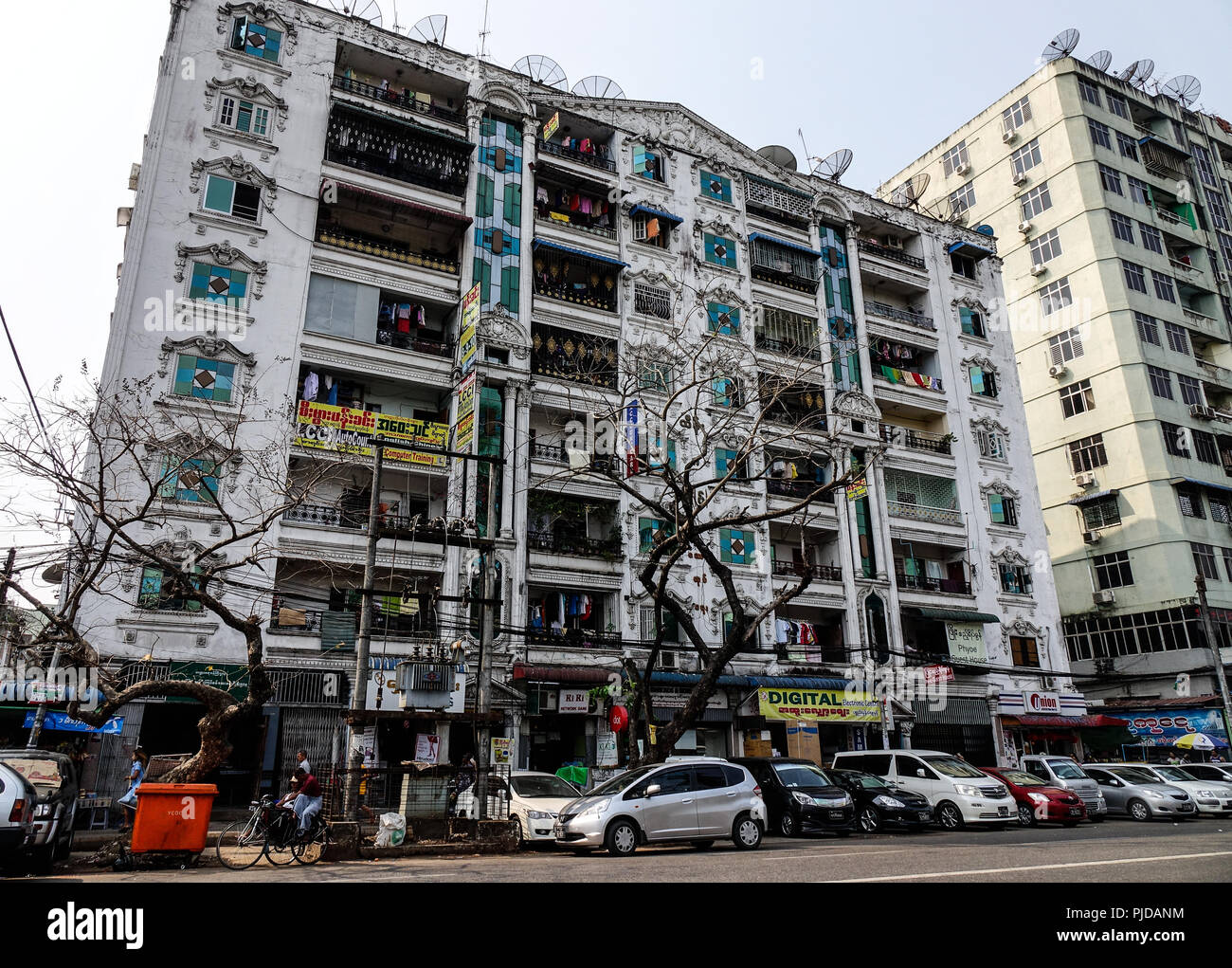 Yangon, Myanmar - Feb 26, 2016. Old buildings in Yangon, Myanmar ...