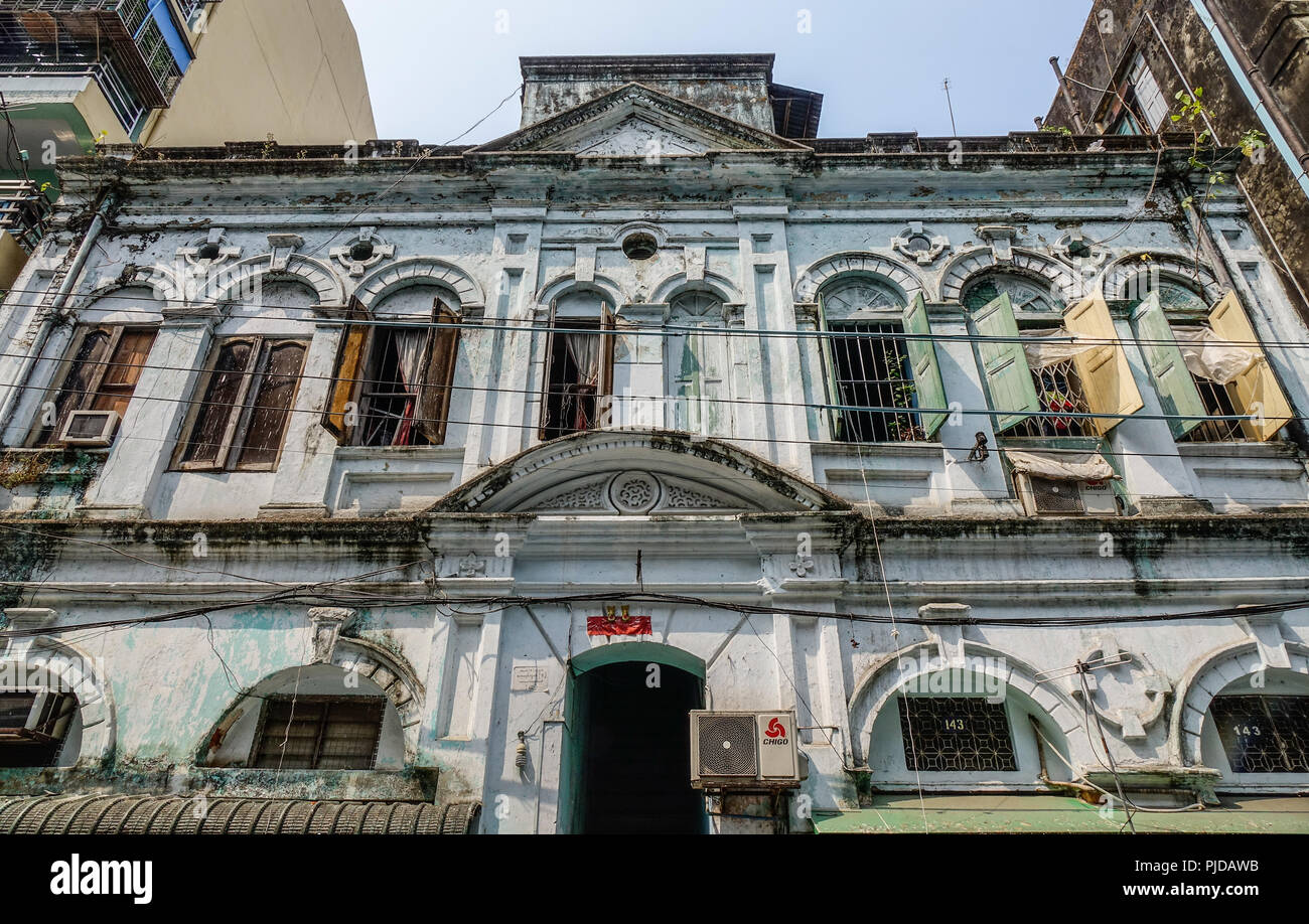 Yangon, Myanmar - Feb 26, 2016. Old buildings in Yangon, Myanmar ...