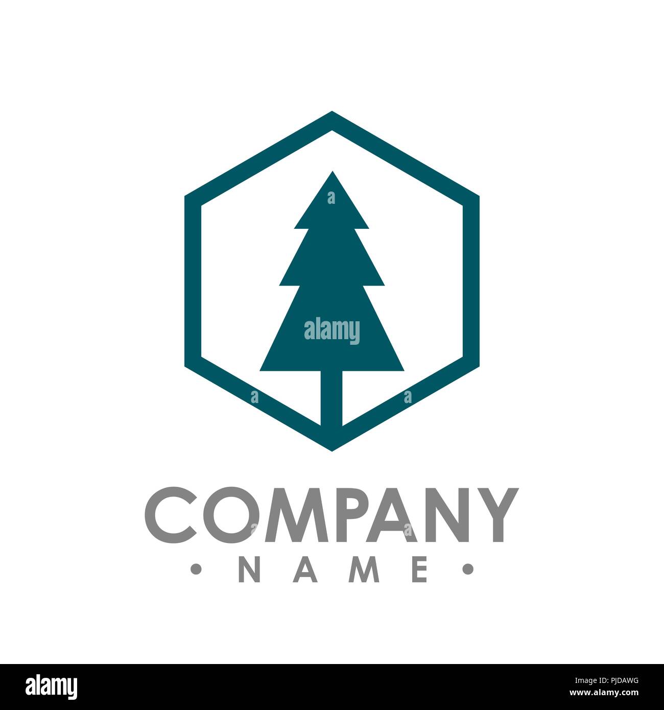 Hexagon pine Tree outdoor travel green silhouette forest logo Stock ...