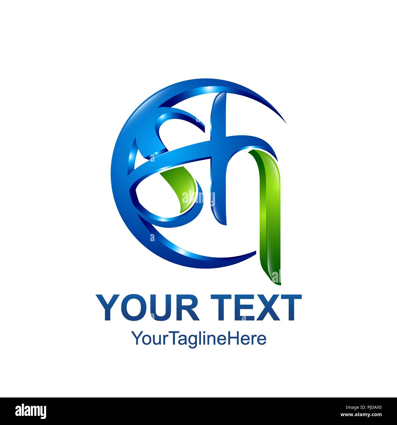 Initial letter SH logo template colored blue green circle swoosh design ...
