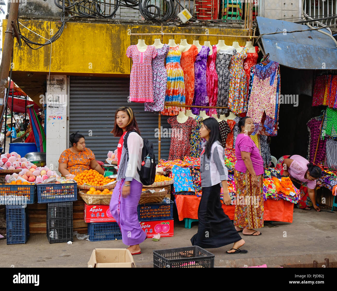 Yangon, Myanmar - Feb 1, 2017. Street market in Yangon, Myanmar. Yangon ...