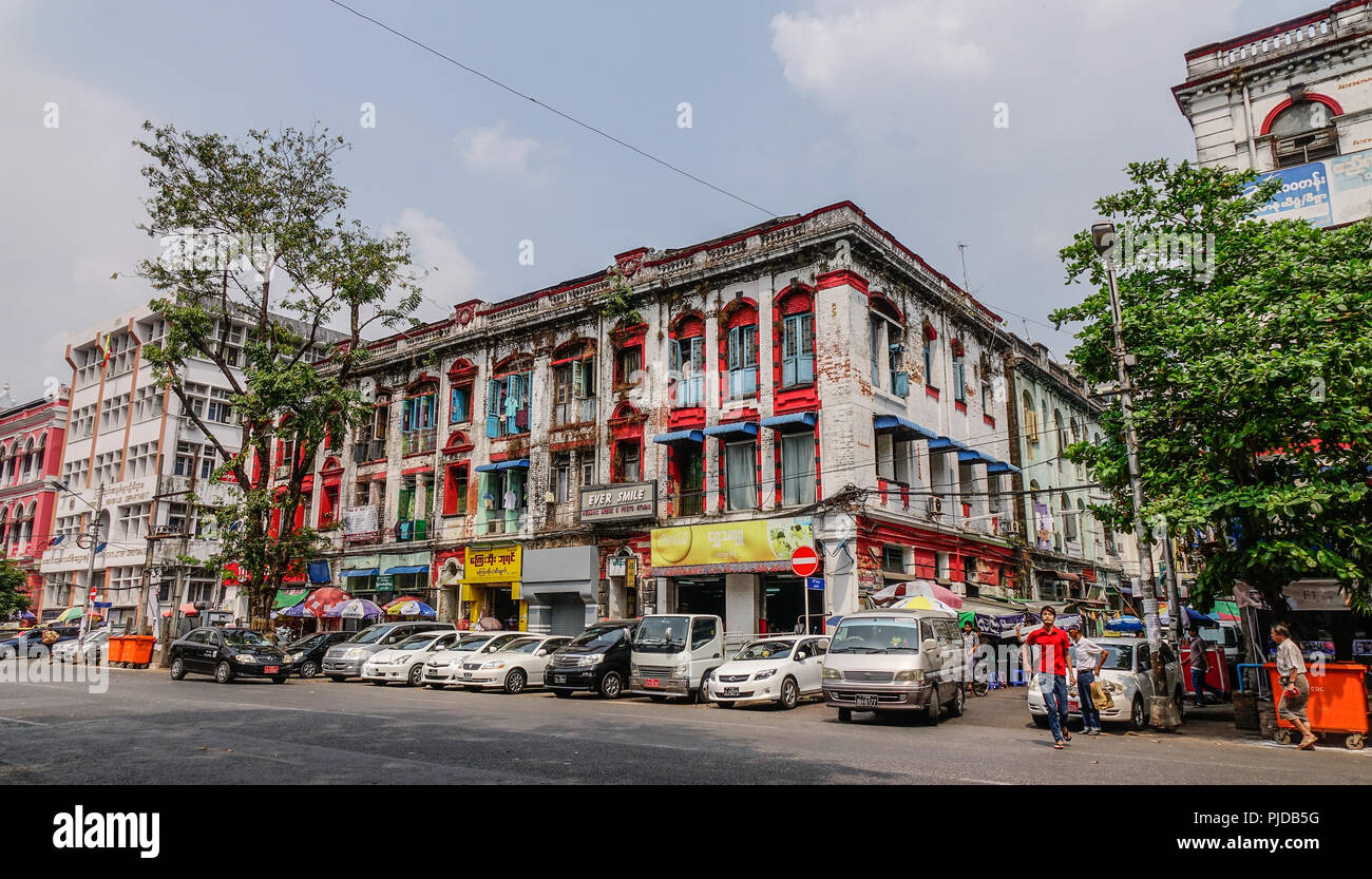 Yangon, Myanmar - Feb 26, 2016. Old buildings in Yangon, Myanmar ...