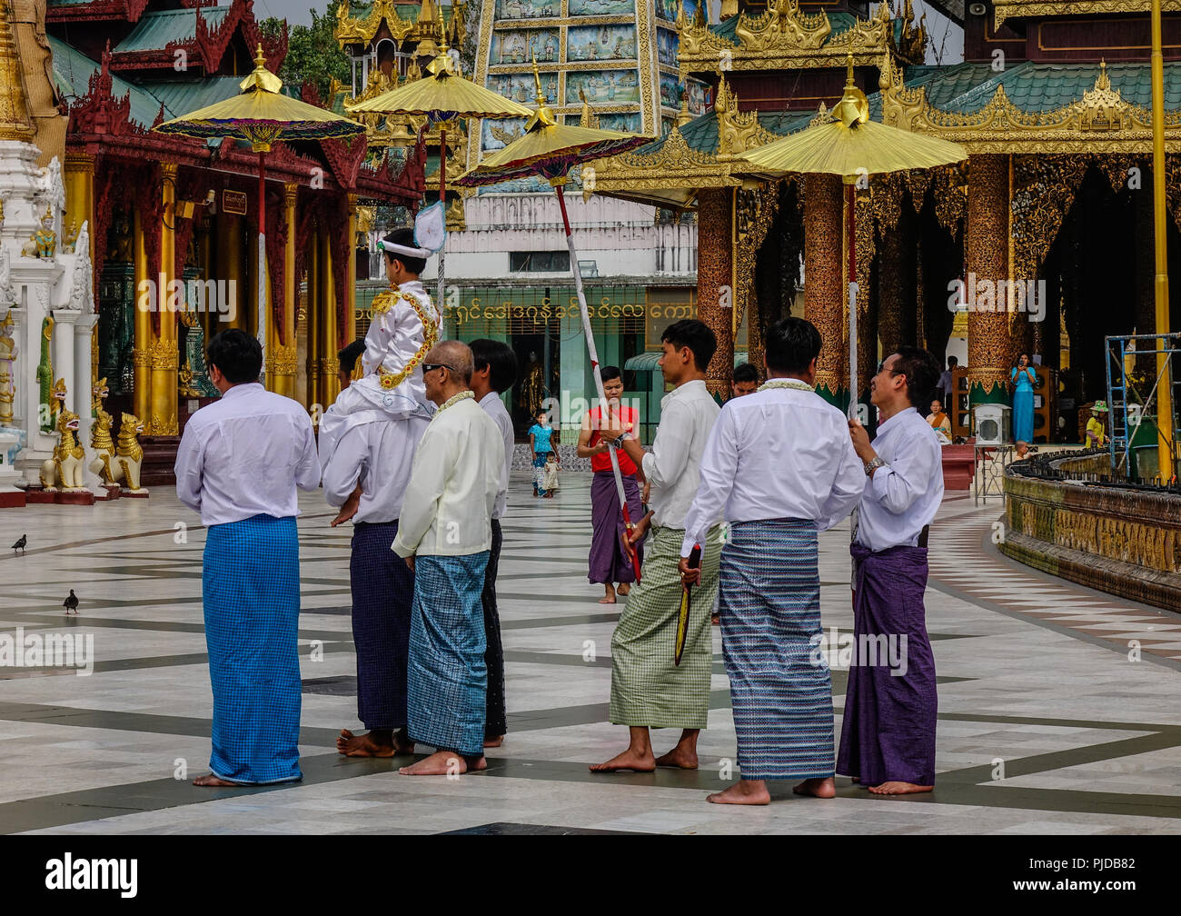 Yangon, Myanmar - Feb 26, 2016. People in Shinbyu Ceremony at Shwedagon ...