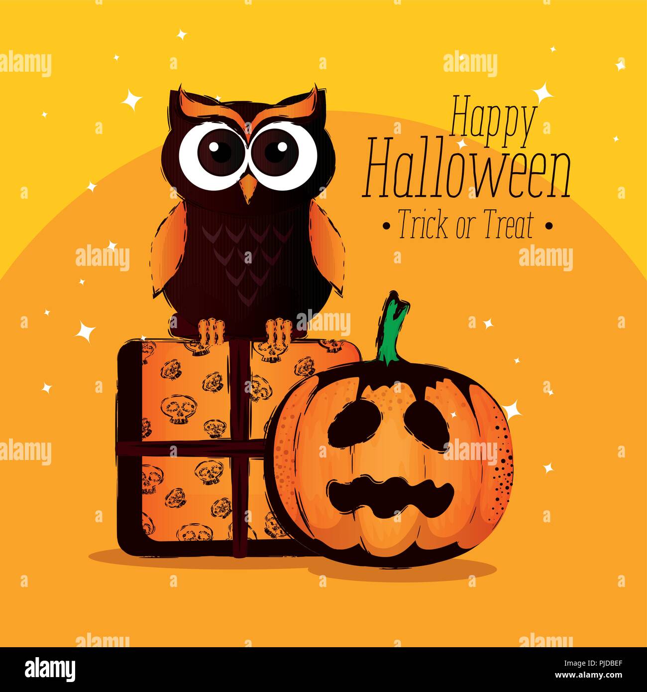 happy halloween card with owl vector illustration design Stock Vector ...