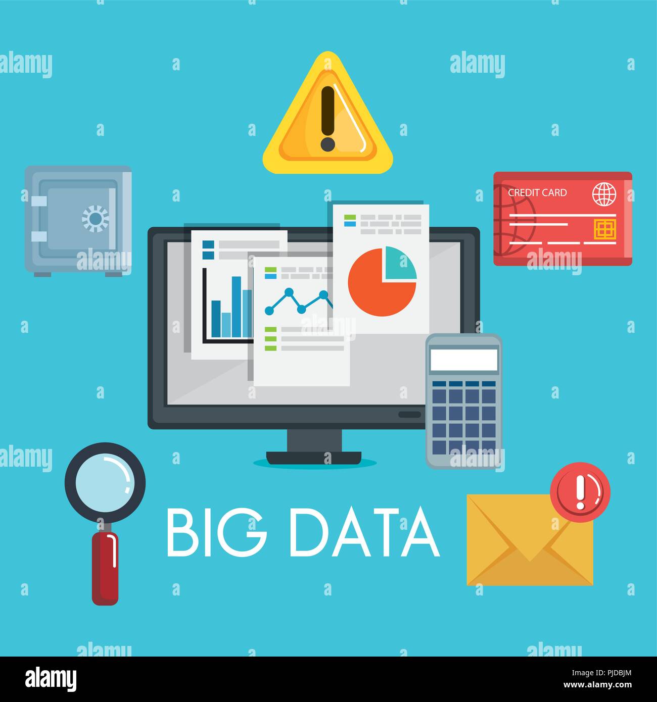 desktop computer with big data icons vector illustration design Stock ...