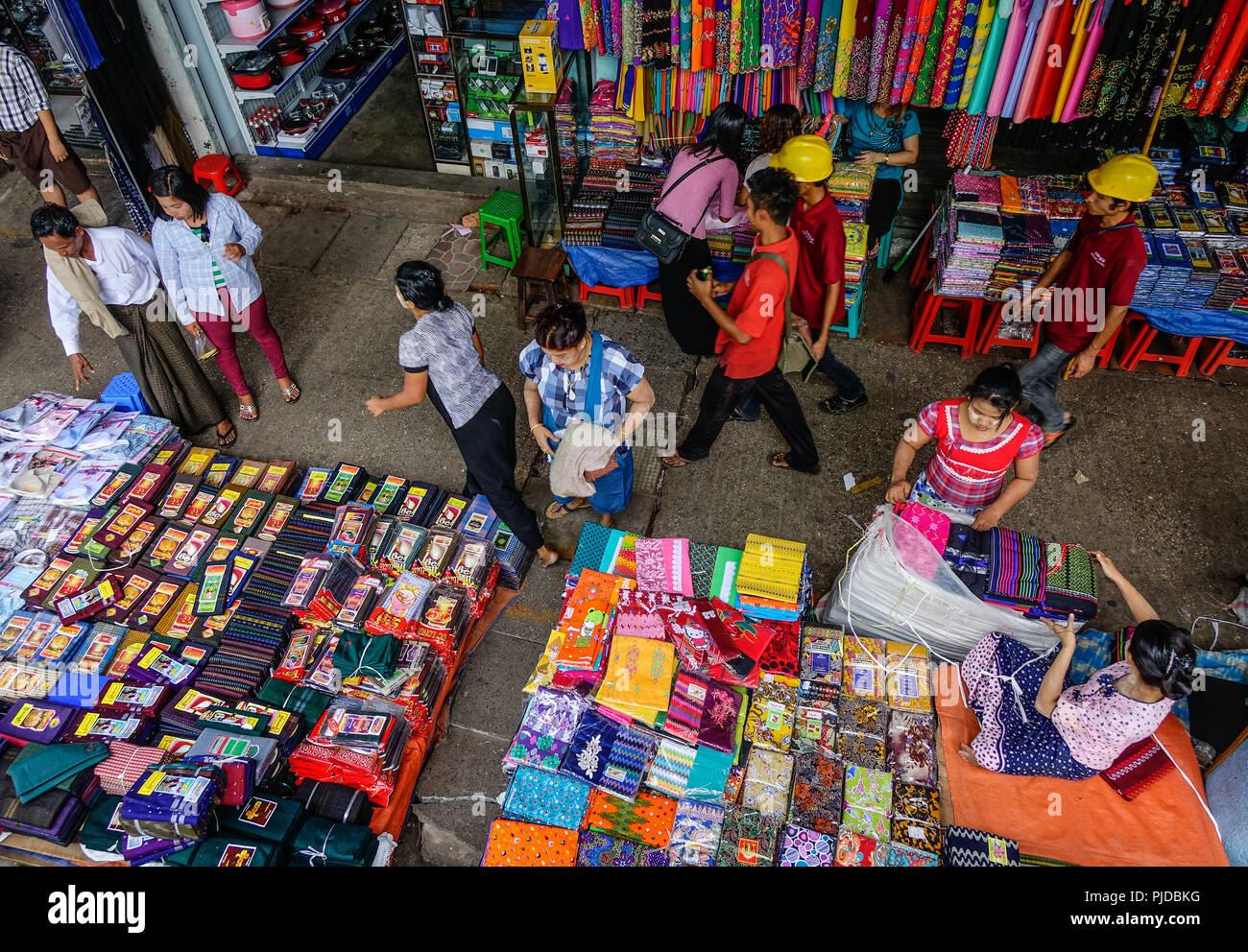 Yangon, Myanmar - Feb 1, 2017. Fabric market in Yangon, Myanmar. Yangon ...