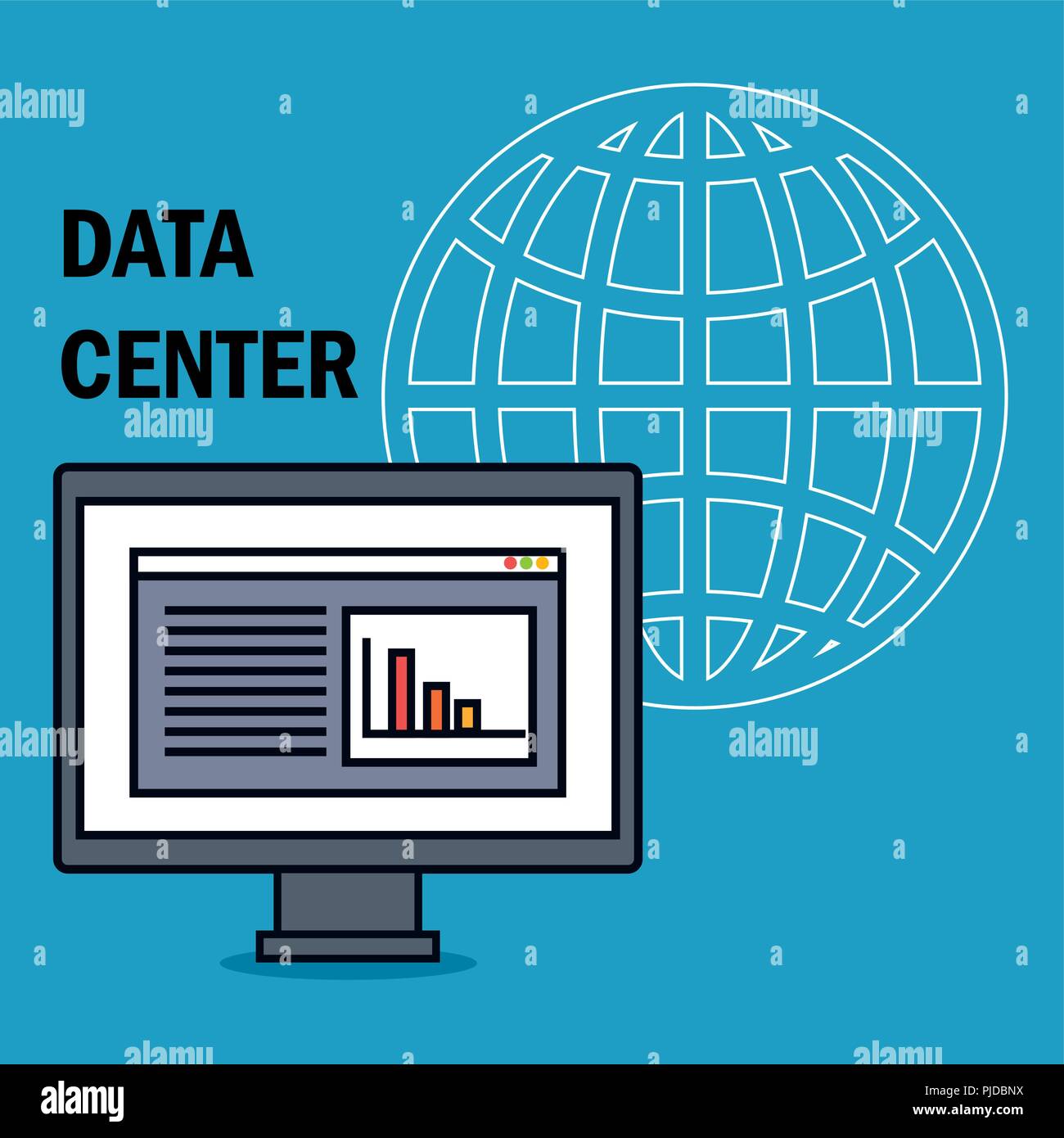 desktop computer with data center icons vector illustration design ...