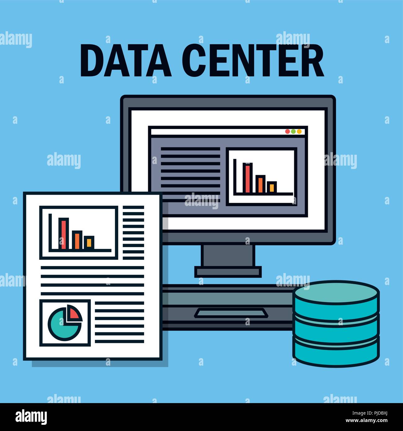 desktop computer with data center icons vector illustration design ...