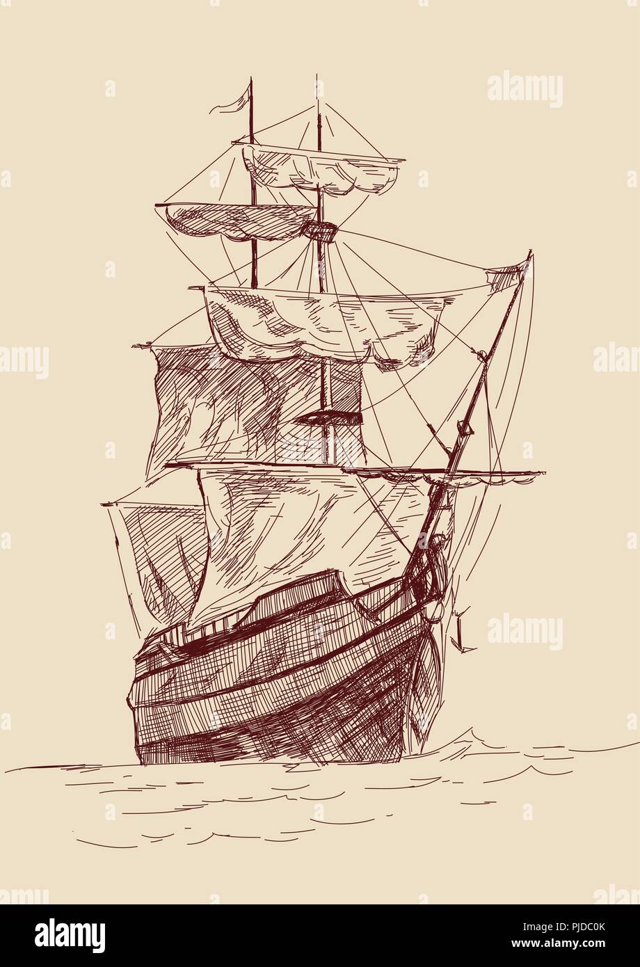 vintage old Ships illustration Stock Vector Image & Art - Alamy