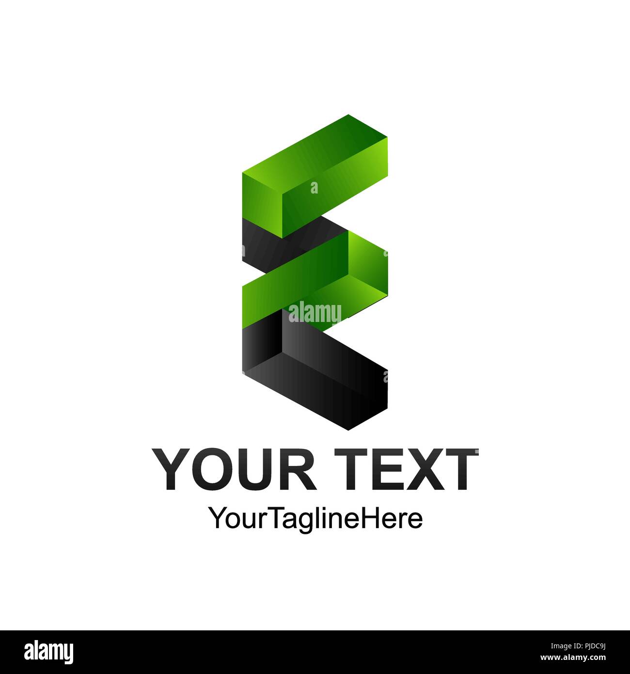 Initial letter E logo template colored grey green block design for ...