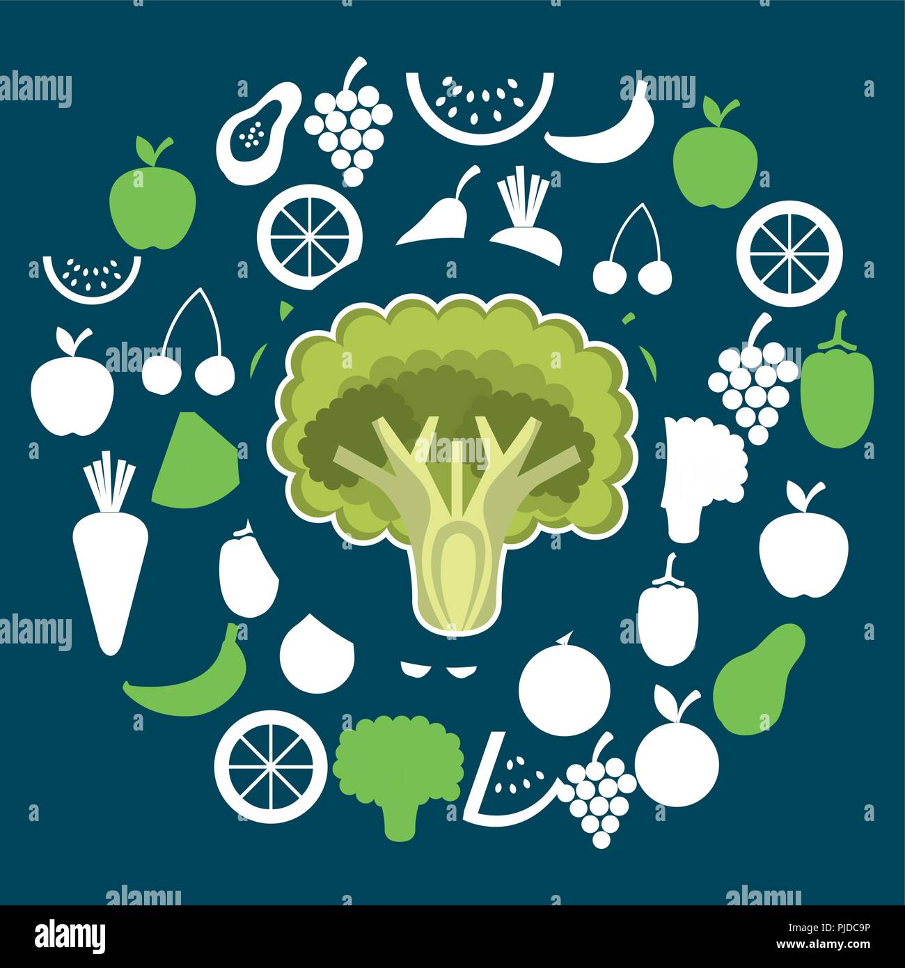 group of vegetables and fruits vegetarian food vector illustration ...