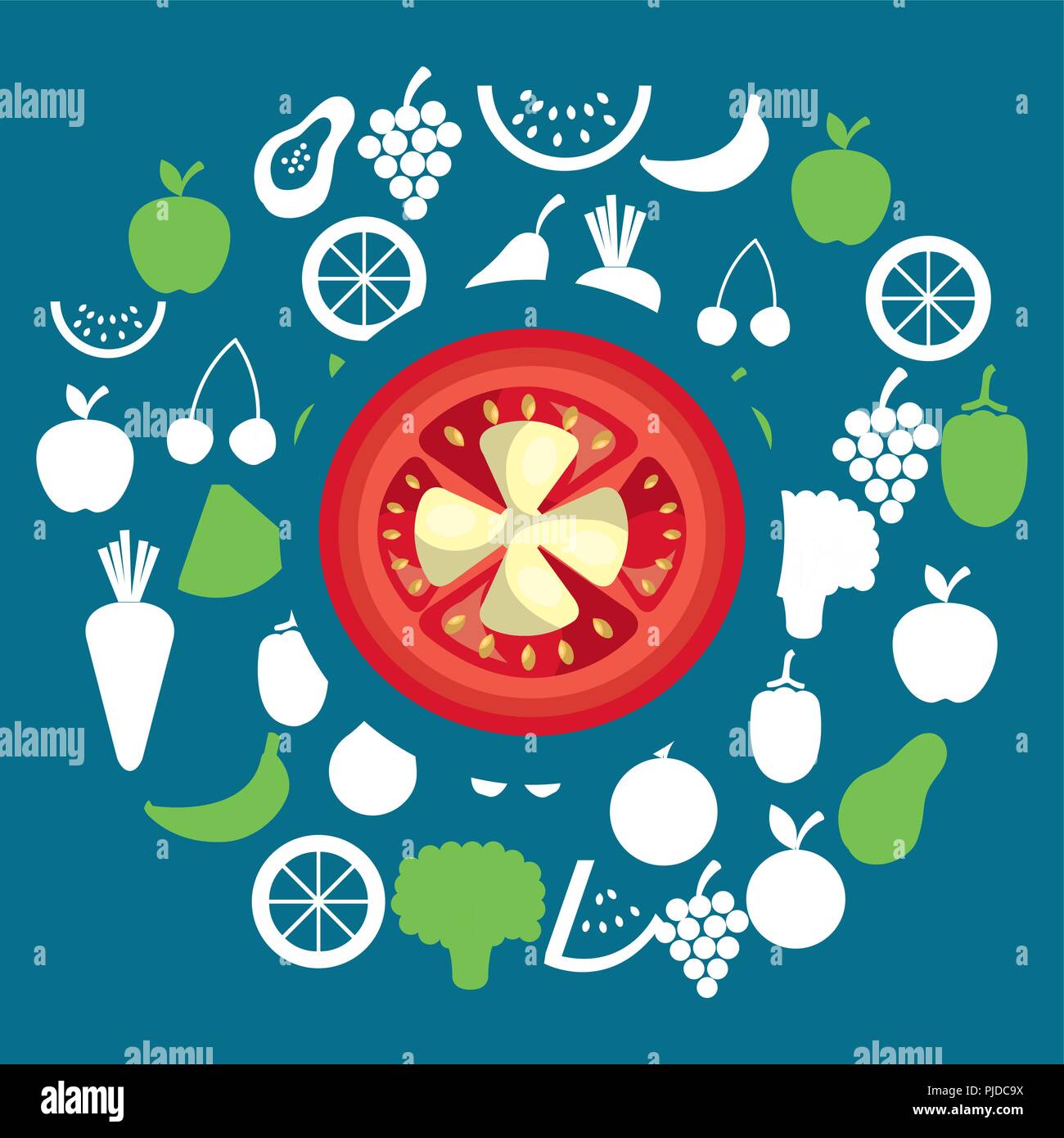 group of vegetables and fruits vegetarian food vector illustration ...