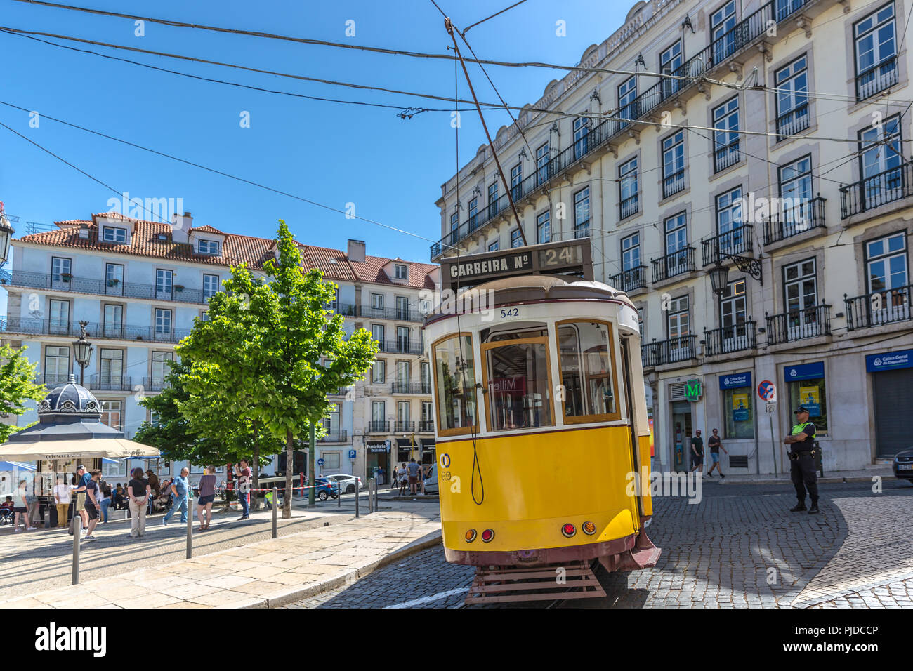 Lisbon, Portugal - May 9th 2018 - Tourist and locals riding a ...