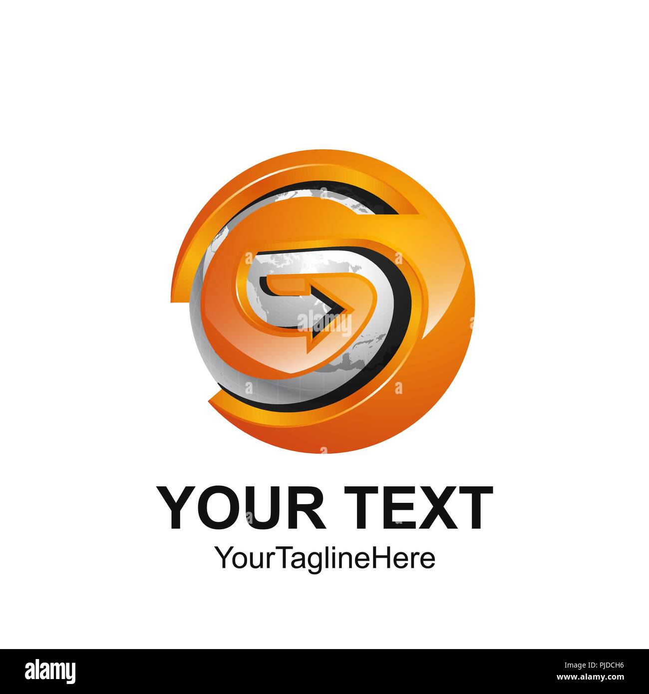 Initial letter G logo template colored orange circle sphere arrow globe ...