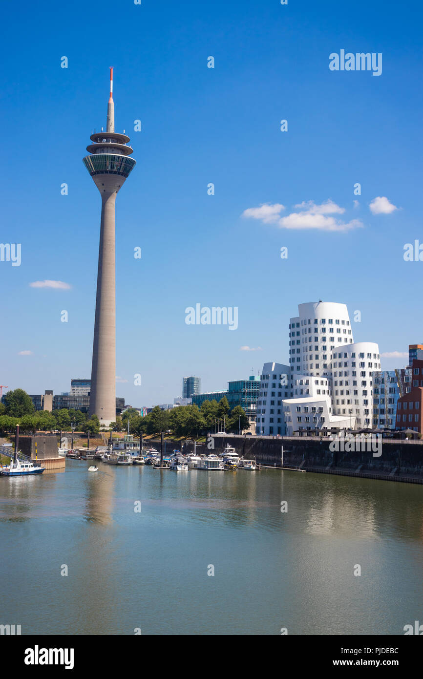 A view of Dusseldorf Media Harbor (Medienhafen) Germany with the ...